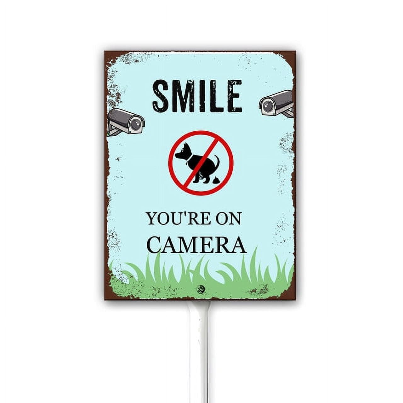 Rustic Smile You Are On Camera Funny Dog Poop Sign, No Dog Poop Lawn ...