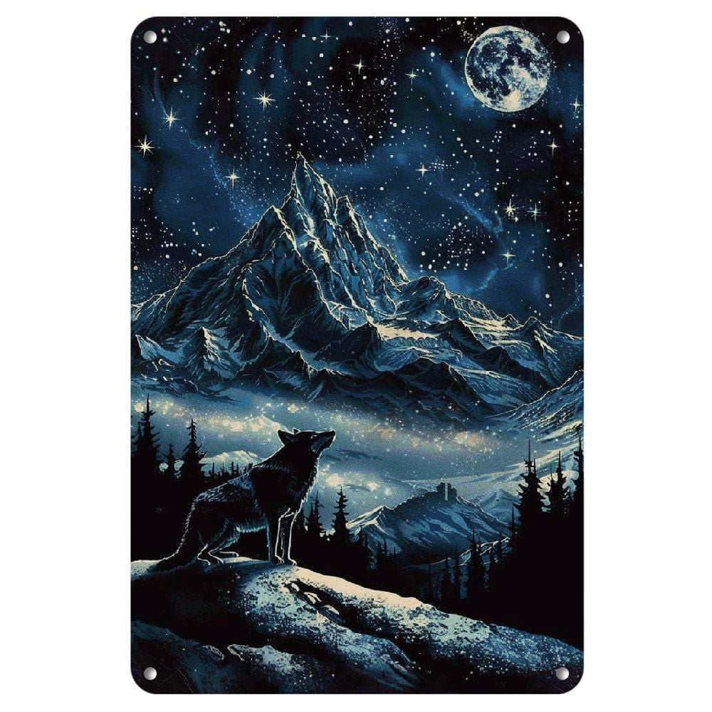 Rustic Snow Mountain Wolf Silhouette Wall Art - Pre-Drilled Wooden Sign ...