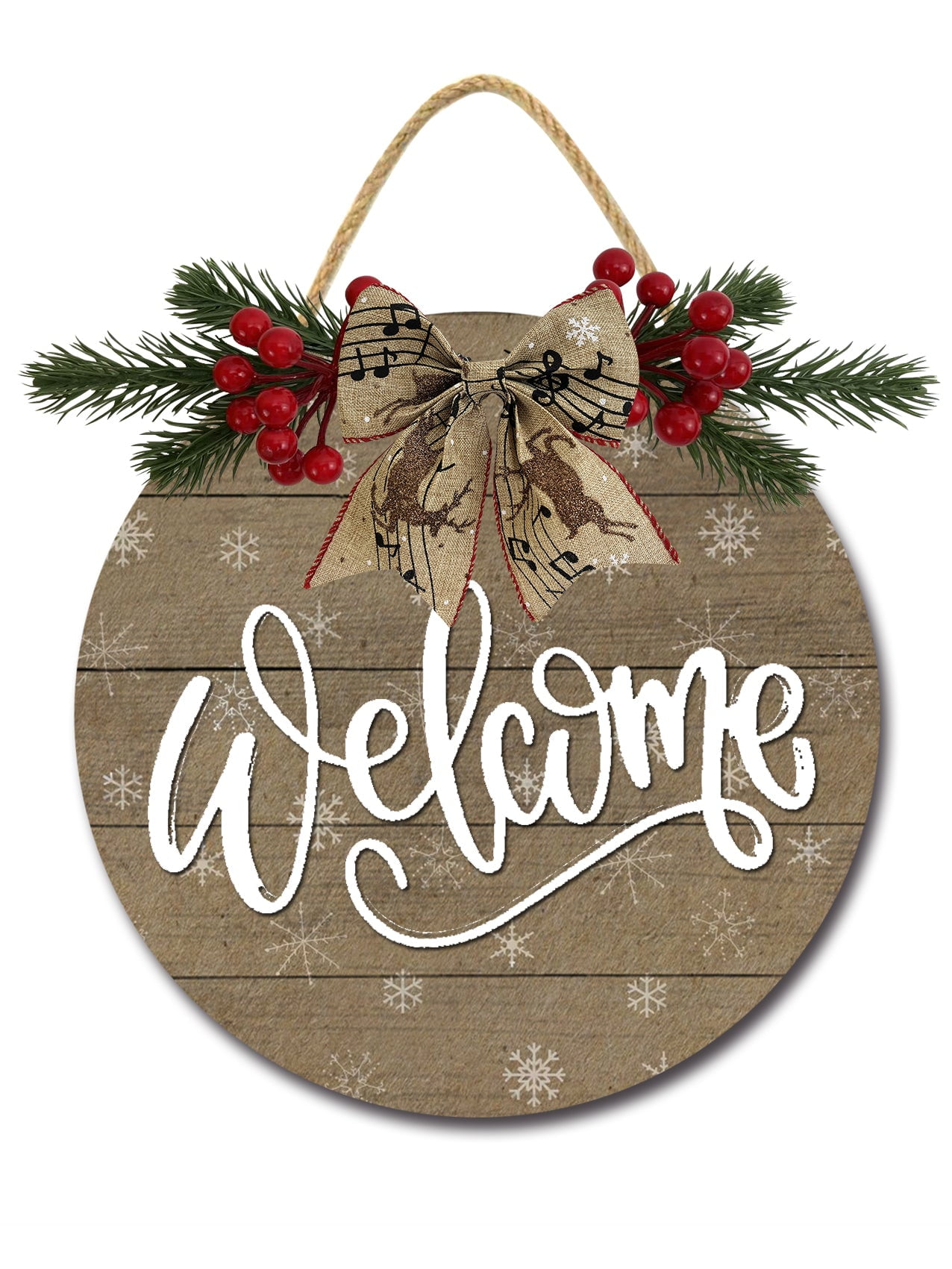 Rustic Snowflakes Welcome Sign Front for Door Decoration, 11 in Round ...