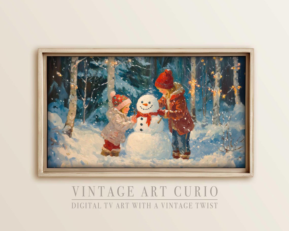 Rustic Snowman Art, Winter Scene Screensaver, Christmas Cabin Decor ...