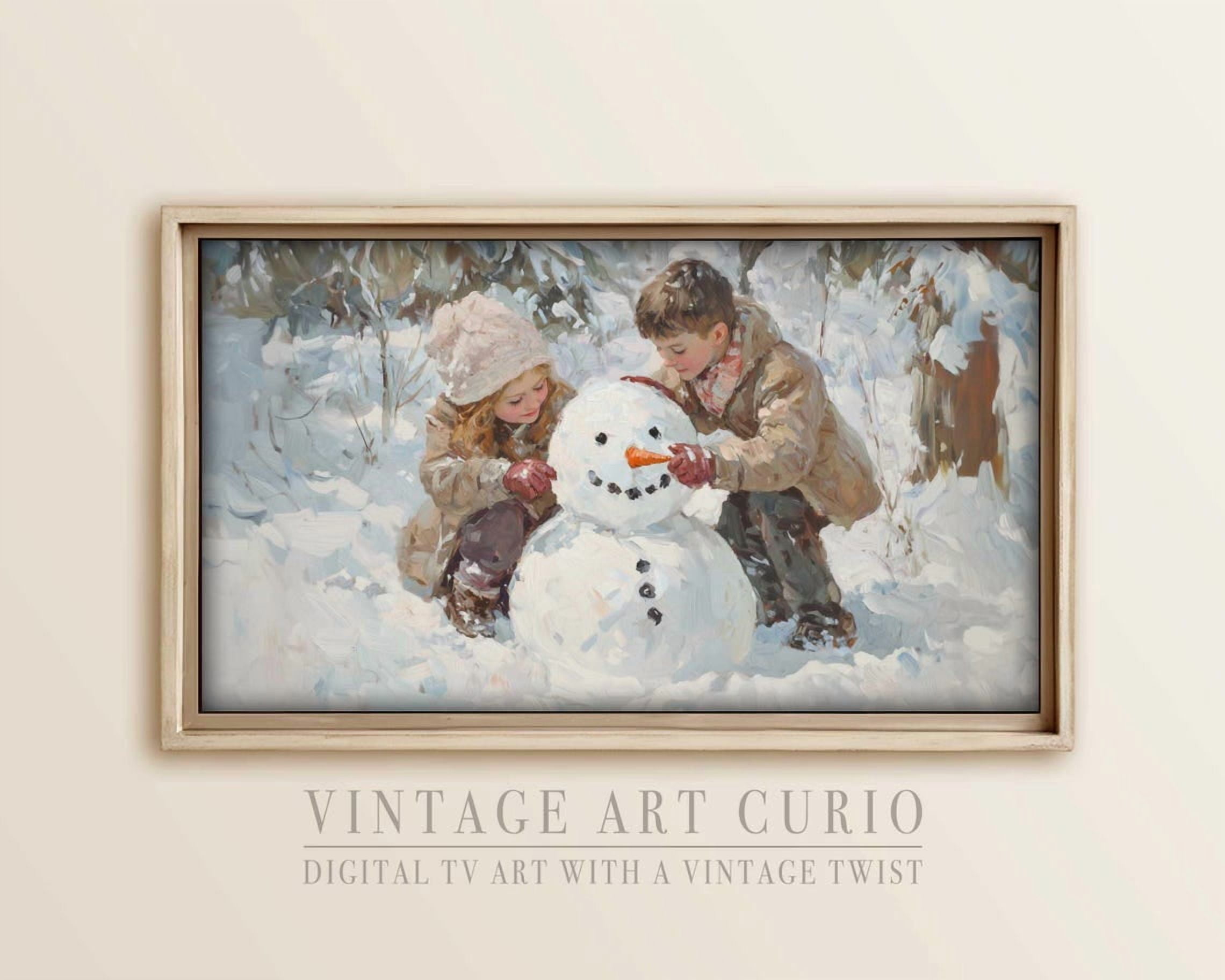 Rustic Snowman Art, Winter Scene Screensaver, Christmas Cabin Decor ...