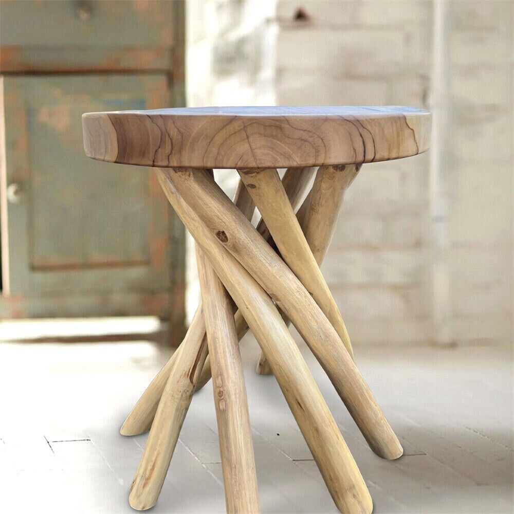Rustic Solid Wood Top Tree Stump End Table Teak Branch Side Table ...