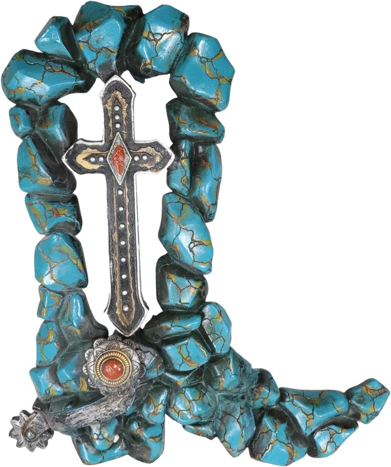Rustic Southwestern Crackled Turquoise Gemstone Pebbles Boot With Spur ...