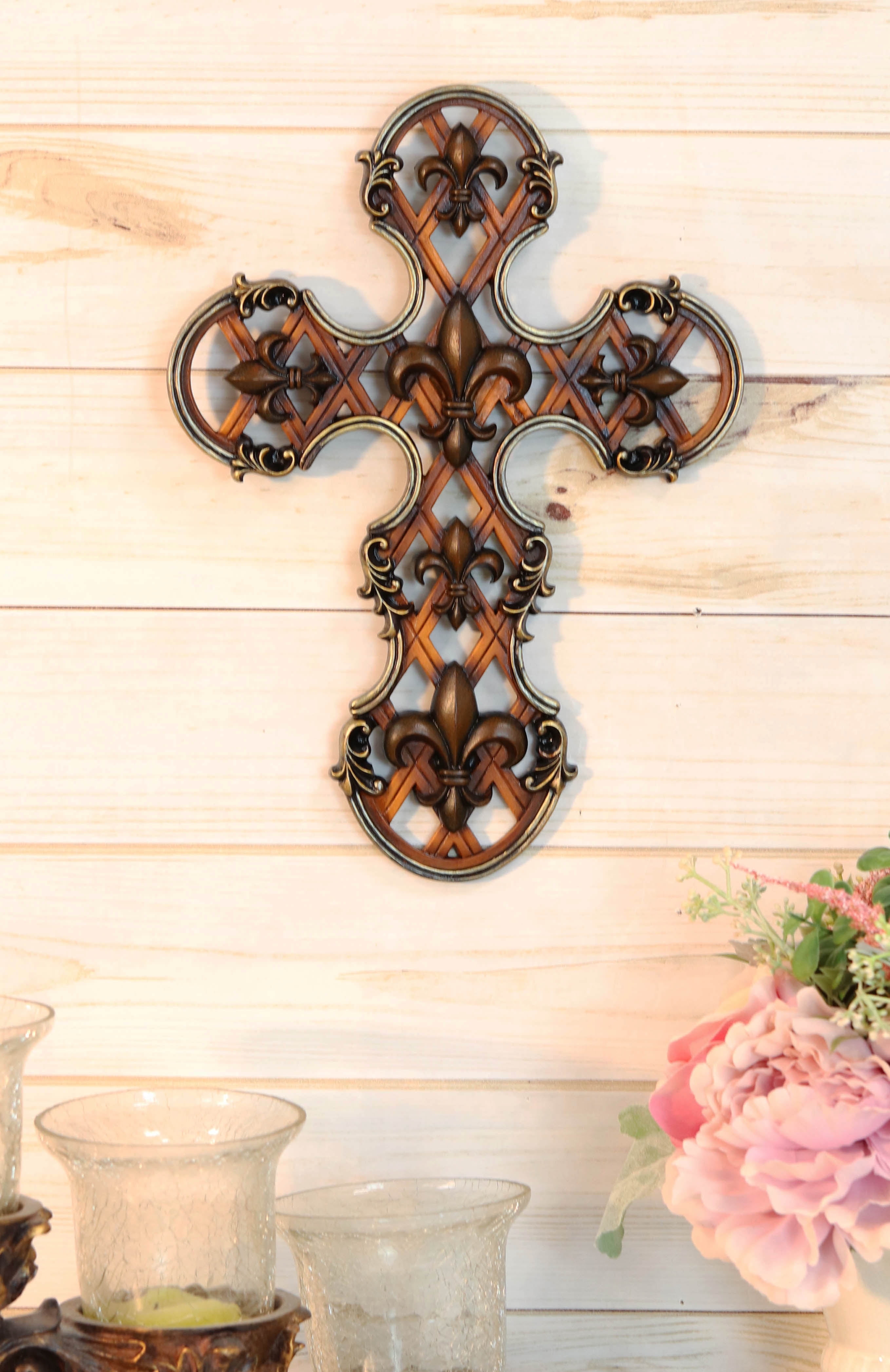 Rustic Southwestern Scroll Art Tuscan Fleur De Lis Emblems Wall Cross ...