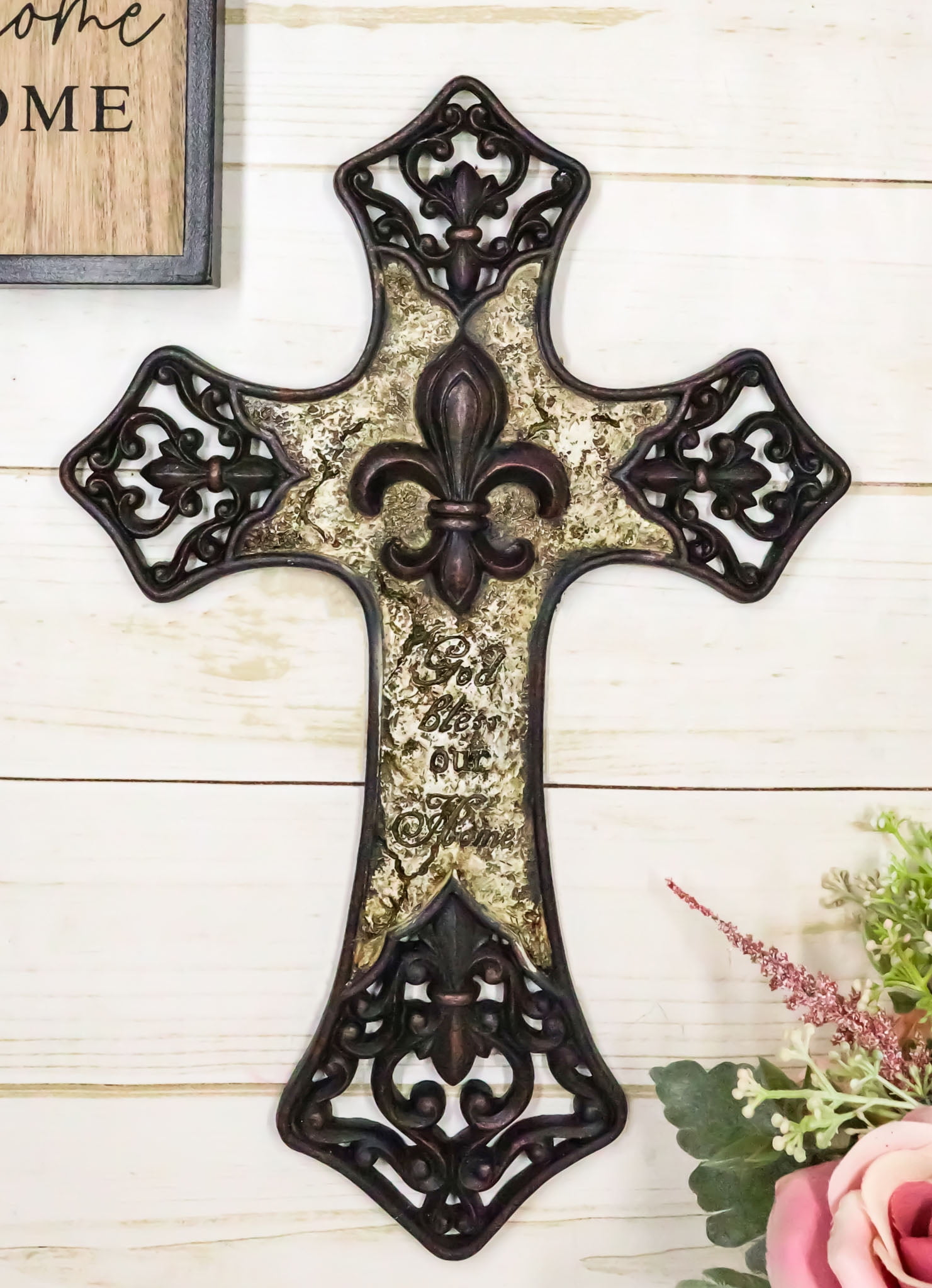 Rustic Southwestern Tuscany French Fleur De Lis God Bless Our Home Wall ...