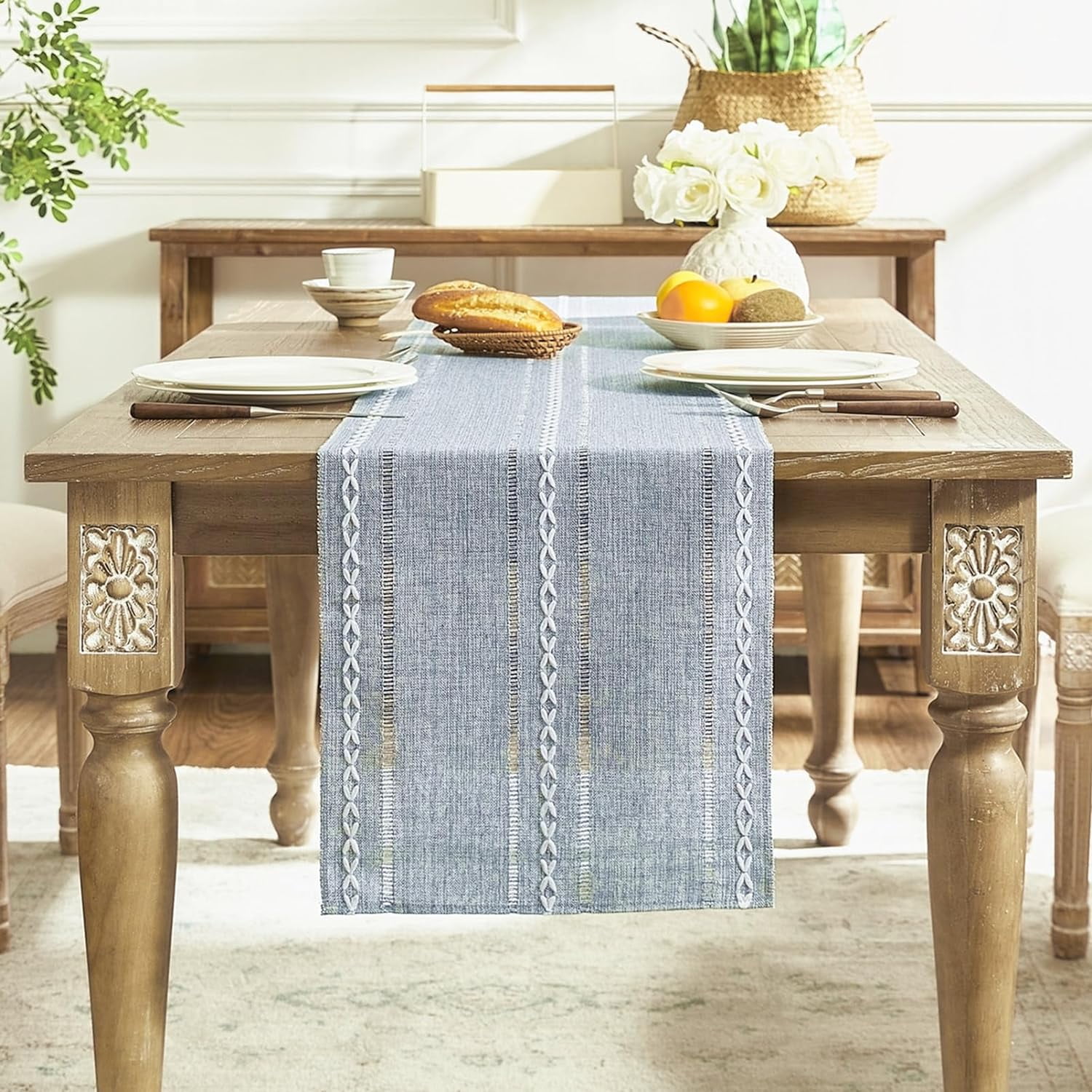 Rustic Spindle Table Runner, Bohemian Farmhouse Small Table Runner 36 ...
