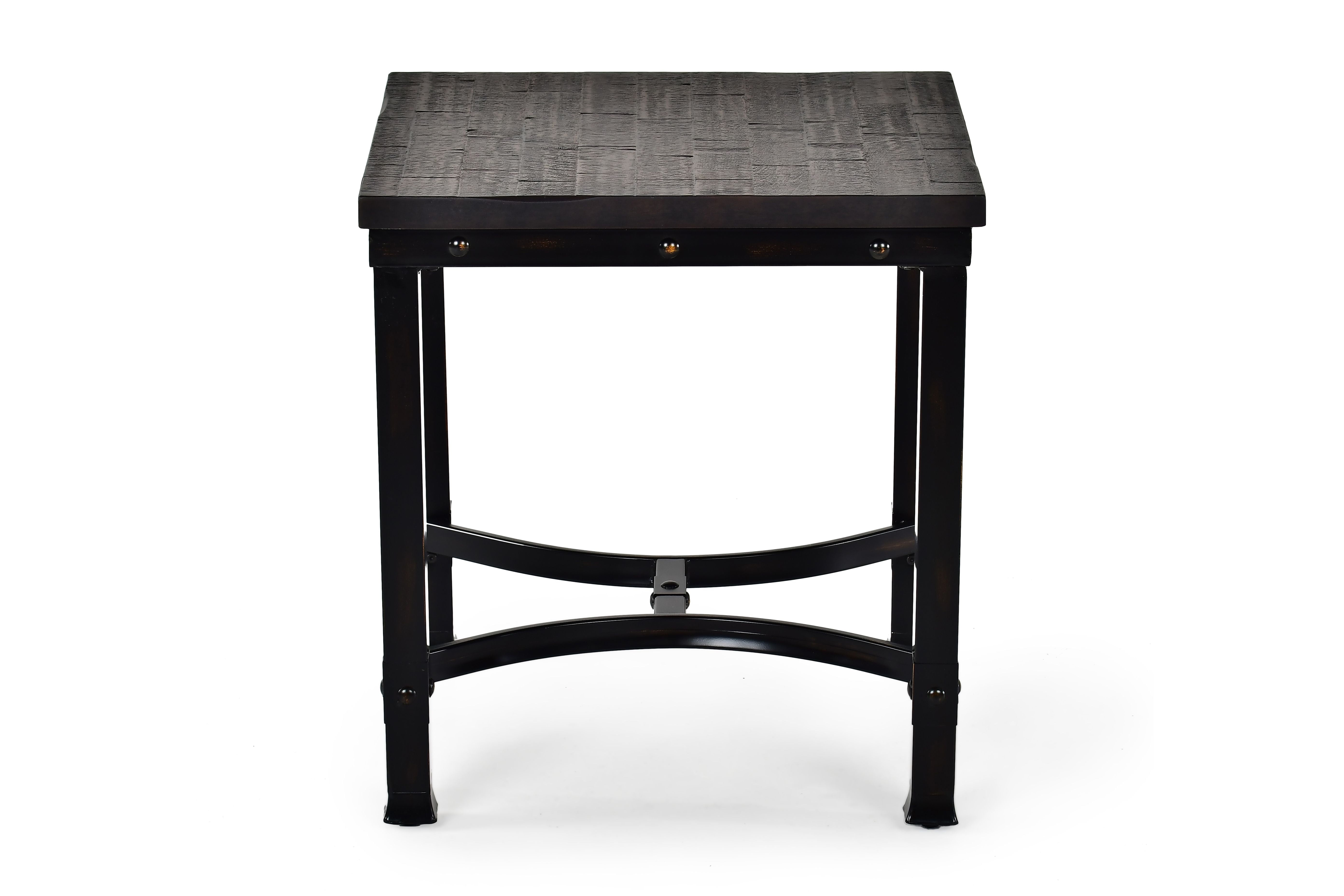 Rustic Square End Table - Aged Butcher Block Style Surface, Dark Iron ...