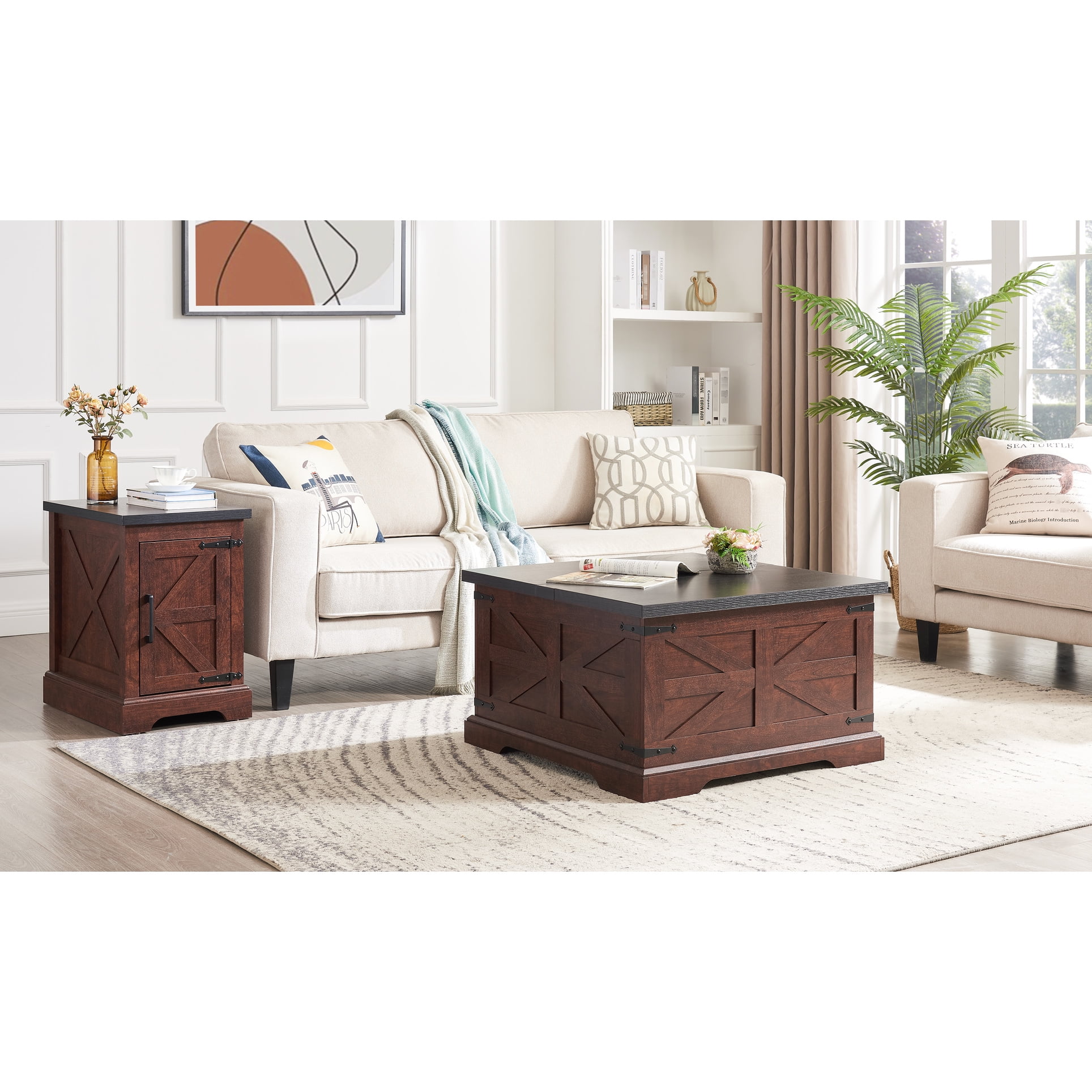 Rustic Square End Table With Hinged Lift Storage, Style, Black Metal ...