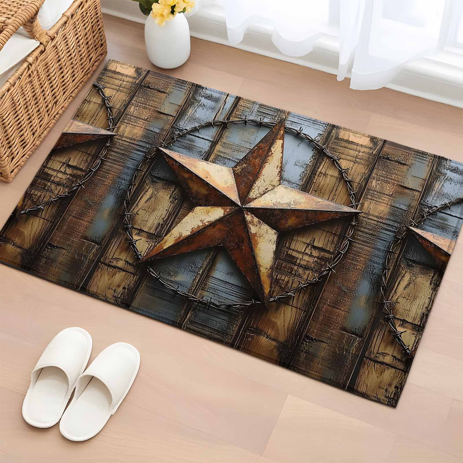 Rustic Star Brown Bathroom Rug Washable 2x3 Entryway Rug Non Slip ...