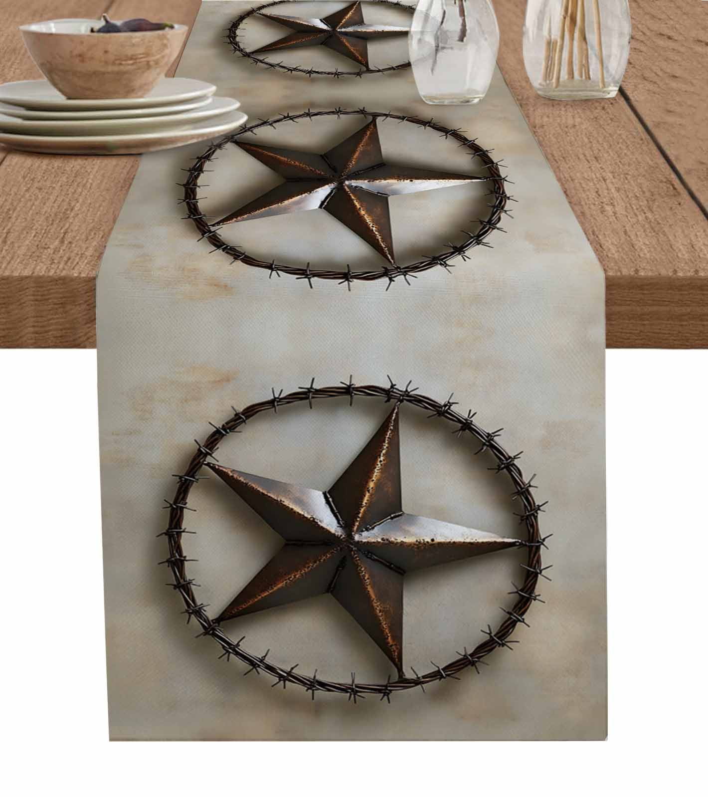 Rustic Star Brown Burlap Cotton Table Runner 14x72 Inches Long, Retro ...