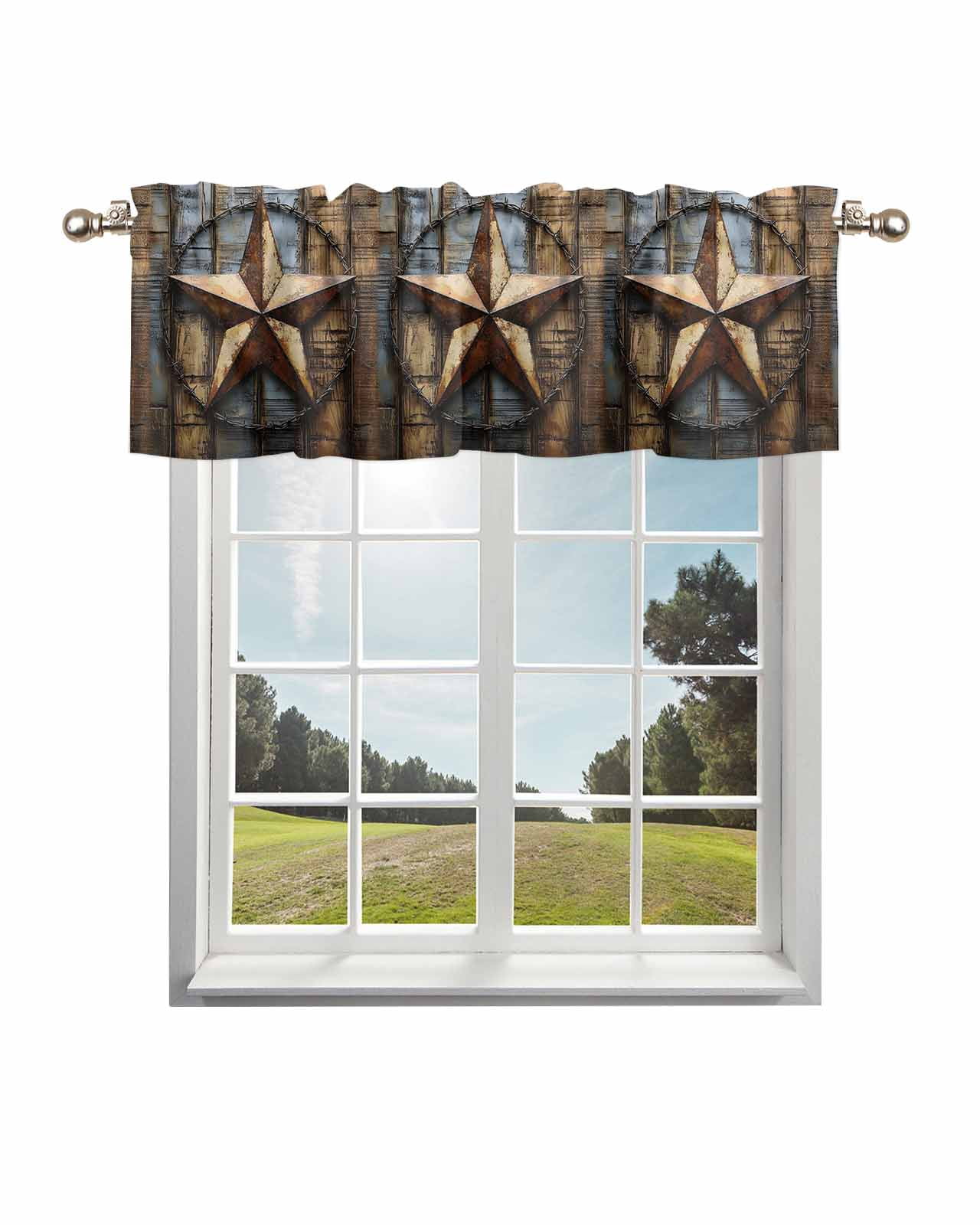 Rustic Star Brown Curtain Valance for Windows/Living Room/Kitchen ...