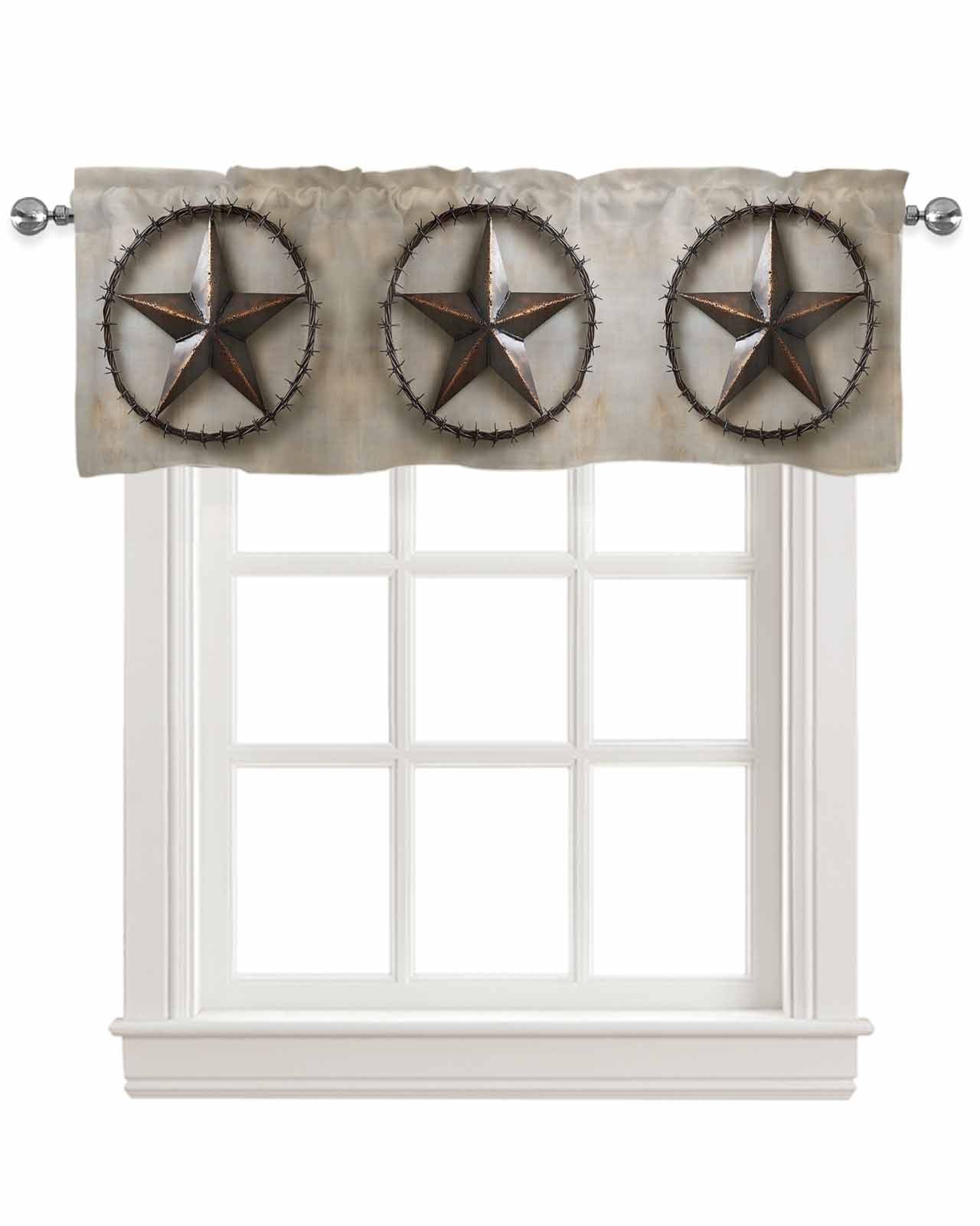 Rustic Star Brown Kitchen Valances for Windows Farmhouse Linen Window ...