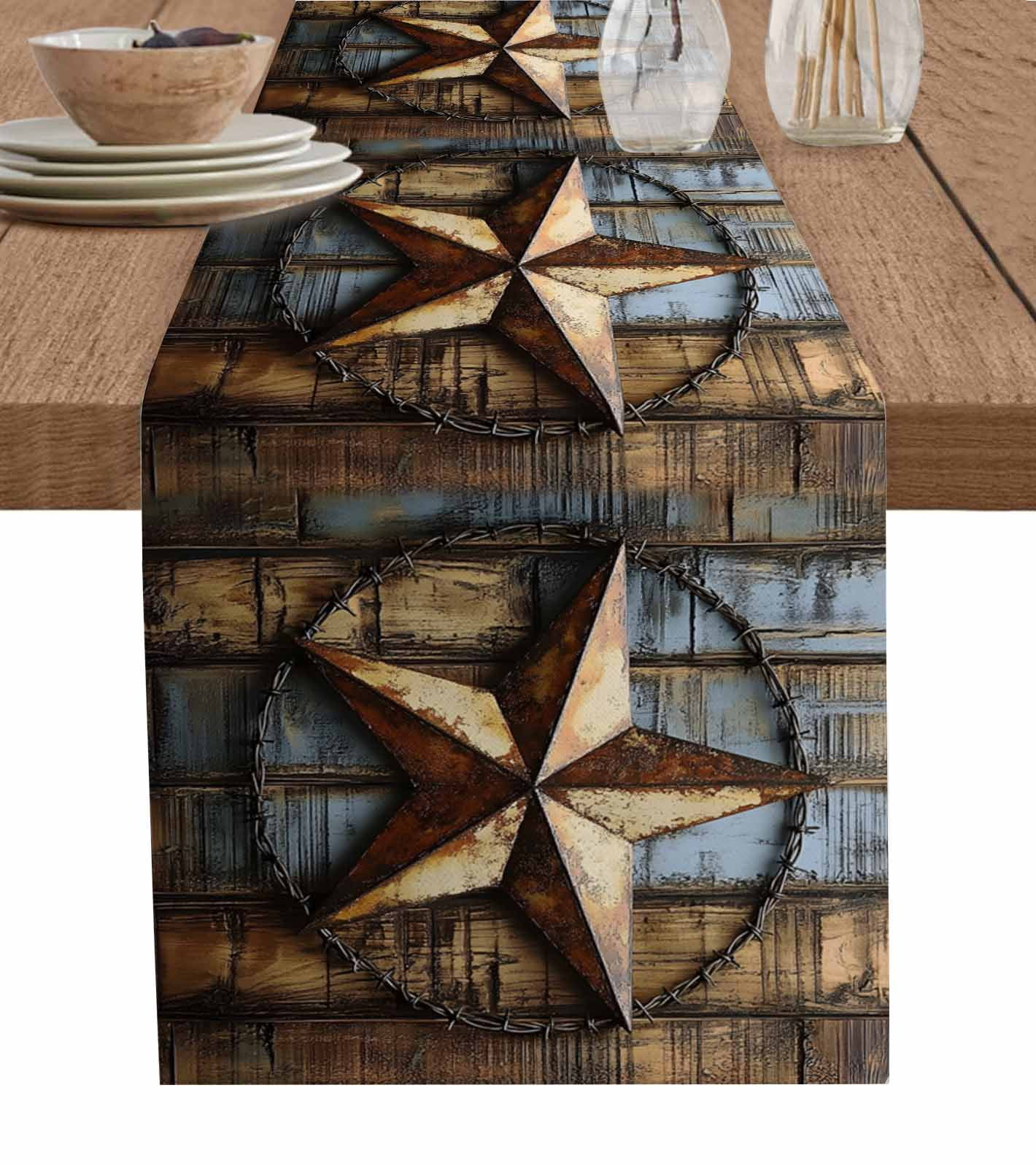 Rustic Star Brown Table Runner 72 Inches, Vintage Farmhouse Wooden Grain Art Bed Runner Dresser ...
