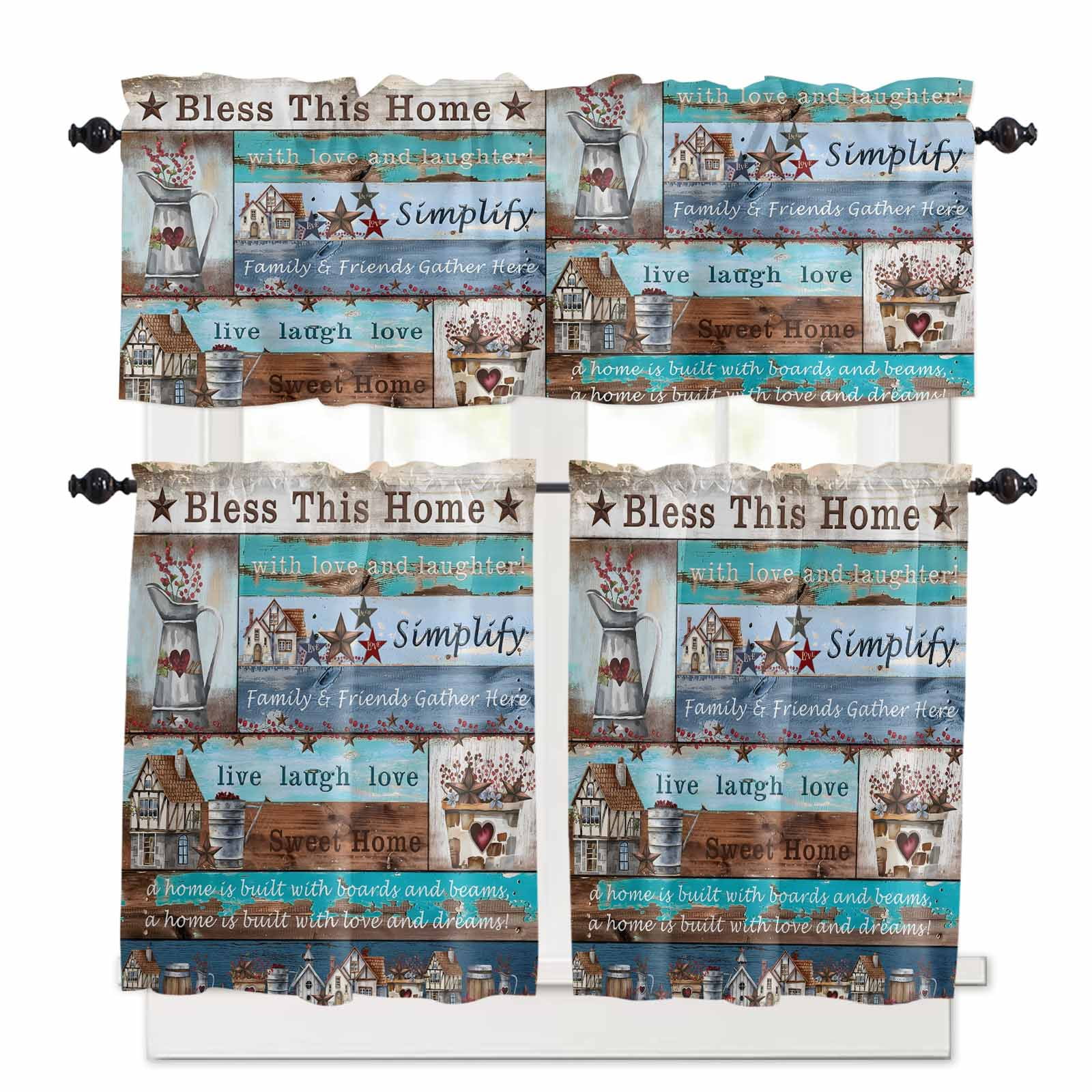 Rustic Star Farm Kitchen Curtains Set for Windows 3 Pieces,36 Inch ...