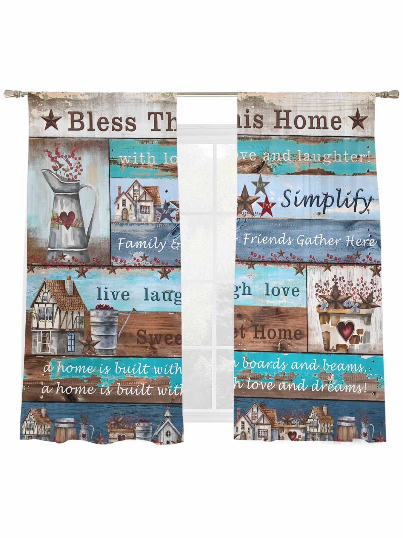 Rustic Star Farm Sheer Curtains 63 Inch Length 2 Panels Set, Semi ...