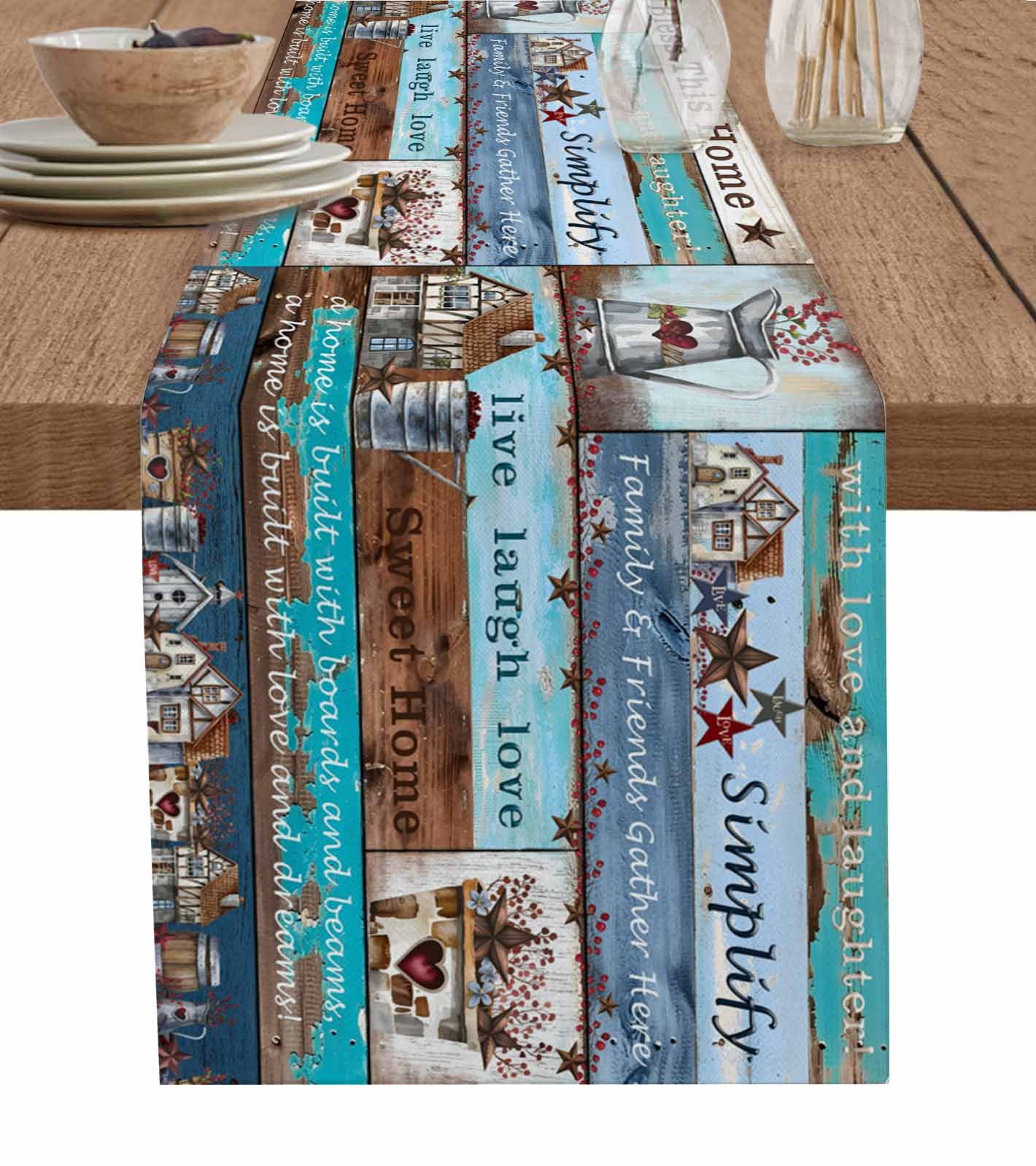 Rustic Star Farm Table Runner 108 Inches, American Country Berry Wood ...