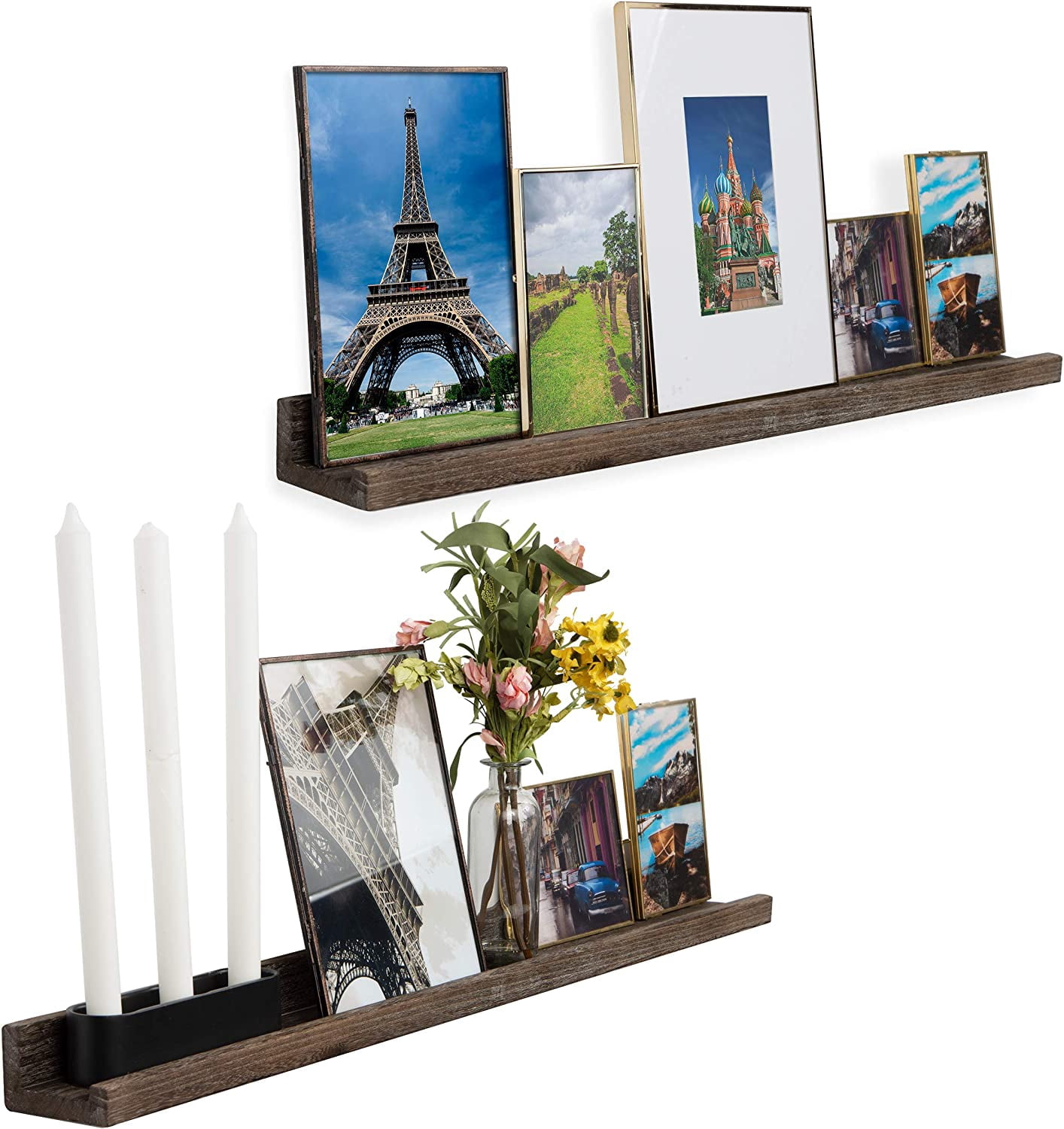 Rustic State Ted 36" Wall Mount Narrow Wood Picture Ledge Shelf Photo ...