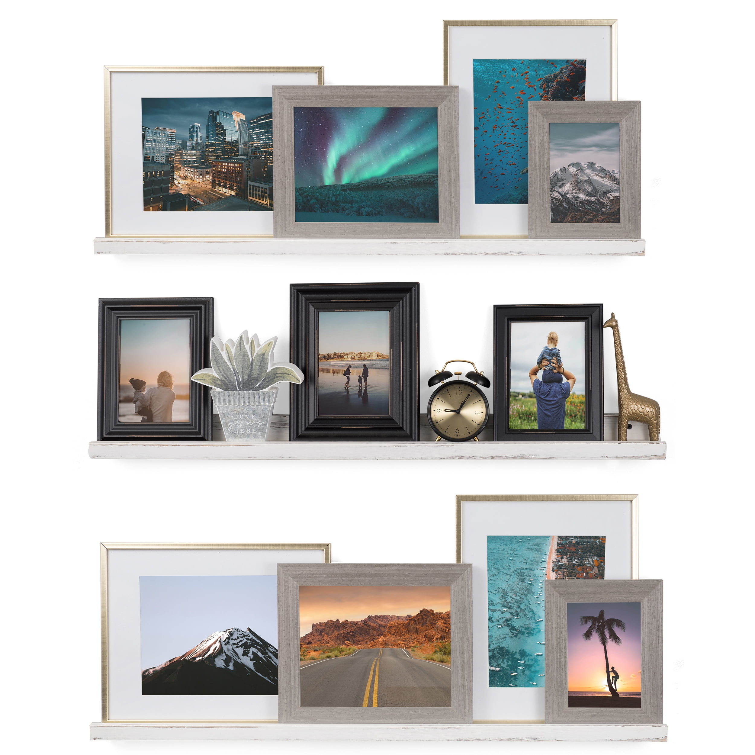 Rustic State Ted Wall Mount Picture Ledge 36" Narrow Shelf Washed White ...