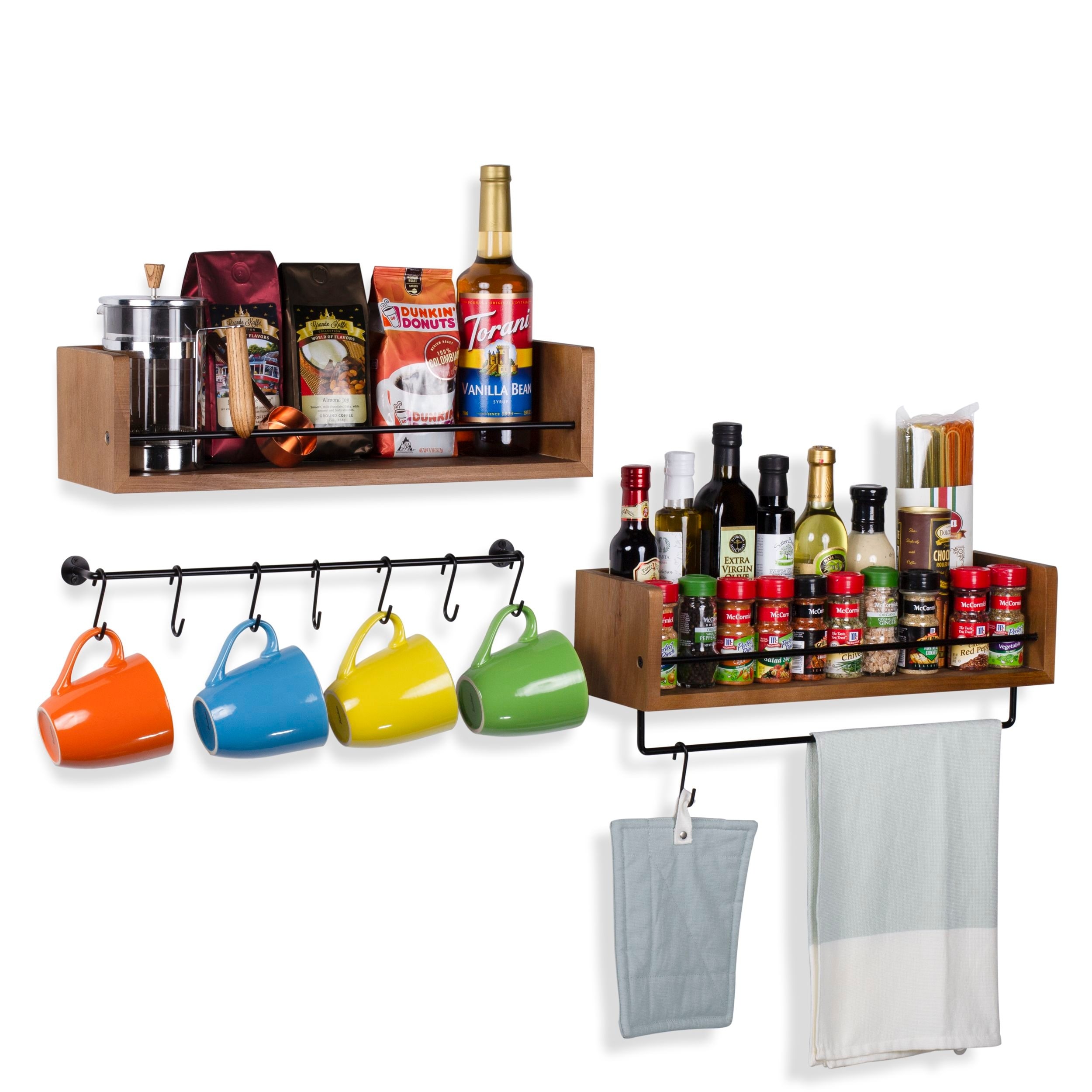 Rustic State William Wall Shelf With Rail ad Hooks Walnut - Pack of 2 ...