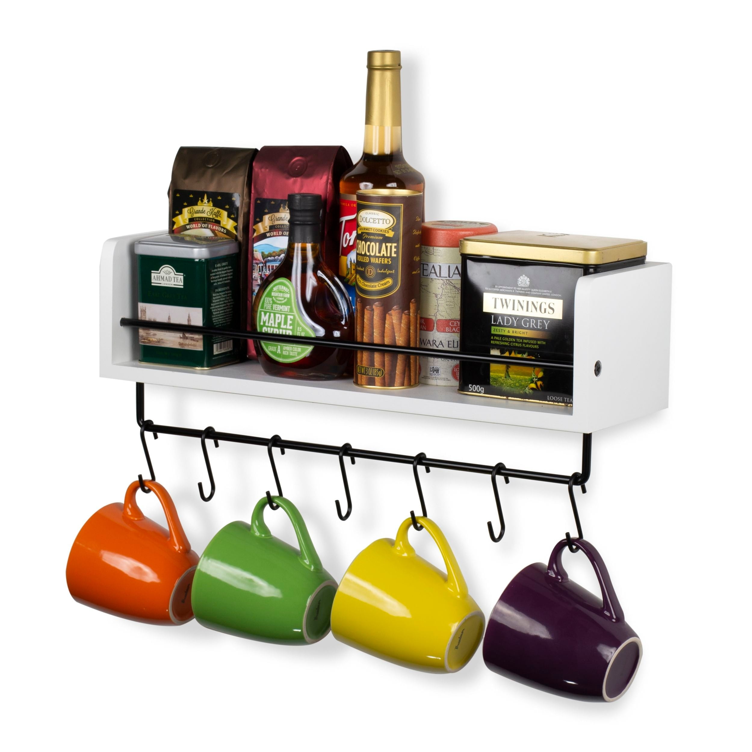 Rustic State William Wall Shelf With Rail ad Hooks White - Pack of 1 ...