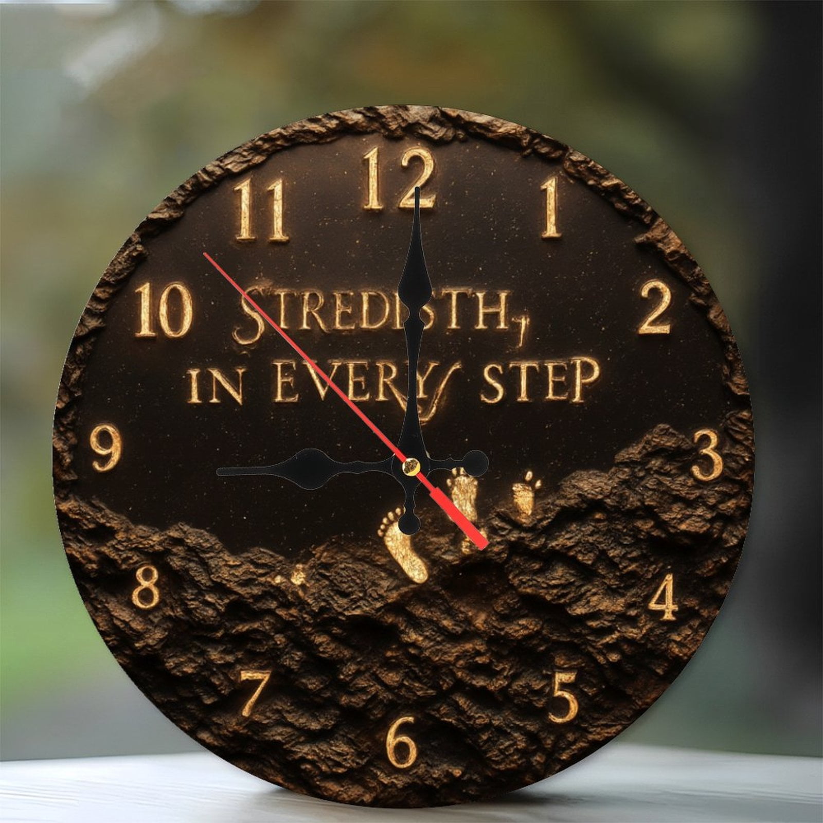 Rustic Stone Footprint Clock Wall Decor 10-Inch Silent Wooden Wall ...