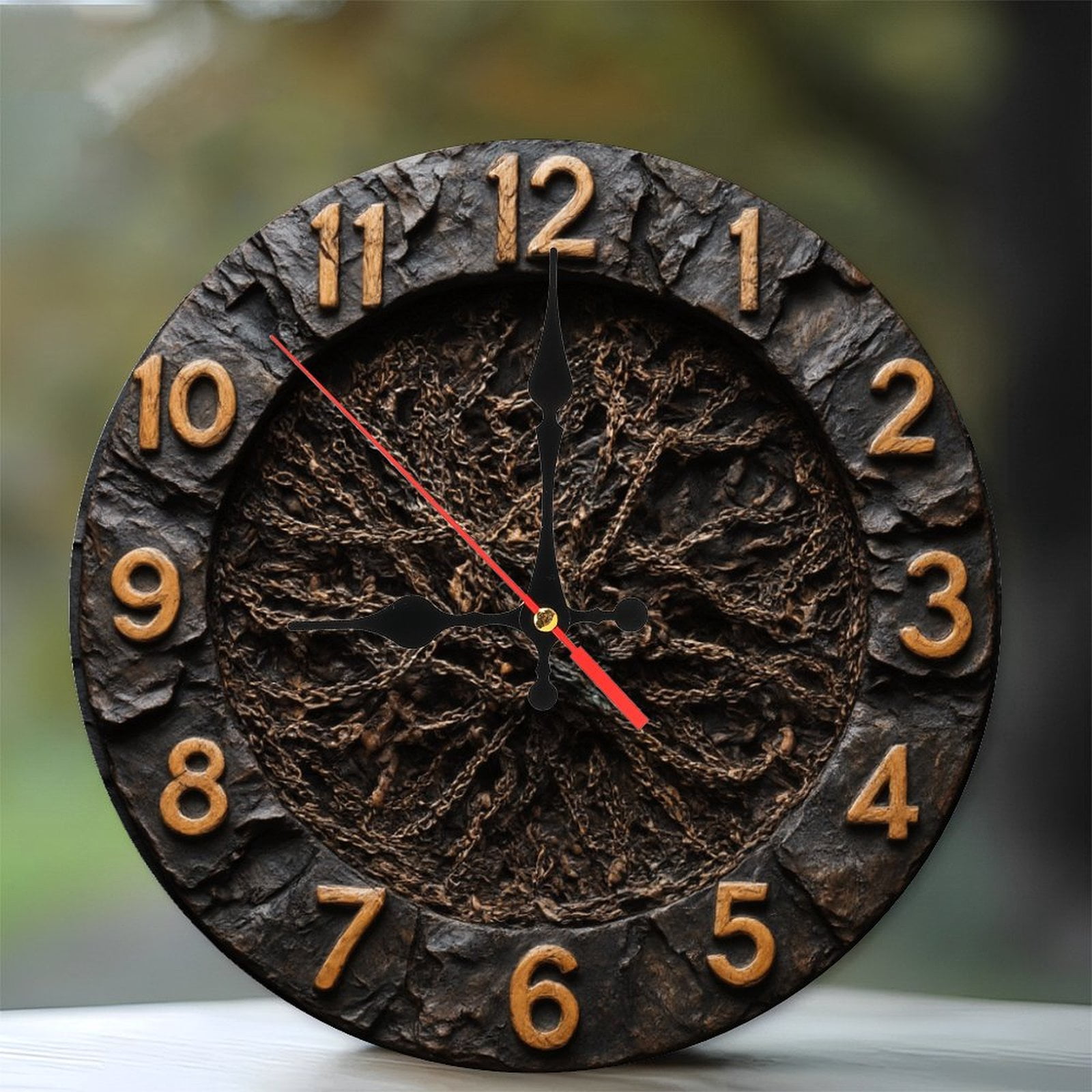 Rustic Stone Wall Clock Home Decor Antique Style 10-Inch Silent Wooden ...
