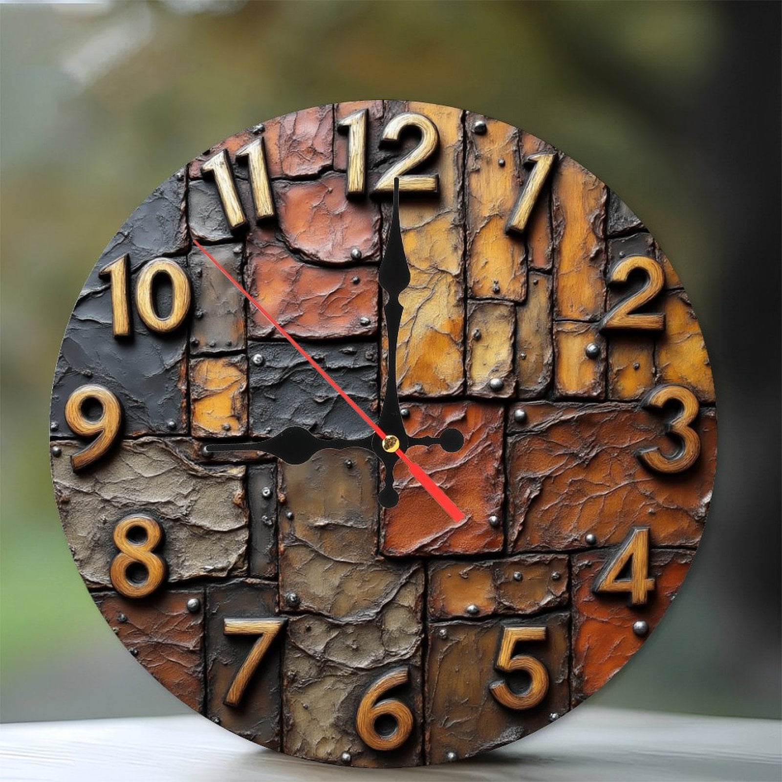 Rustic Stone Wall Clock Vintage Home Decor 10-Inch Silent Wooden Wall ...