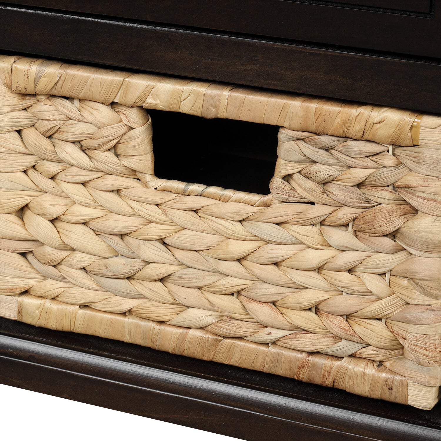Rustic Storage Bench With 3 Drawers And 3 Rattan Baskets, Shoe Bench ...