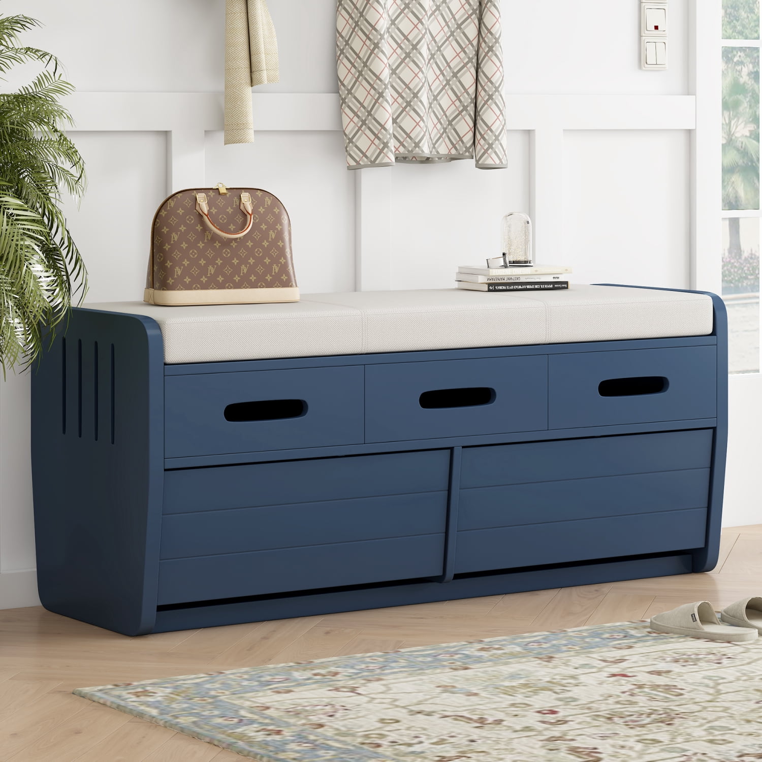 Rustic Storage Bench with 2 Slide Drawer, Storage Chest with Handle ...