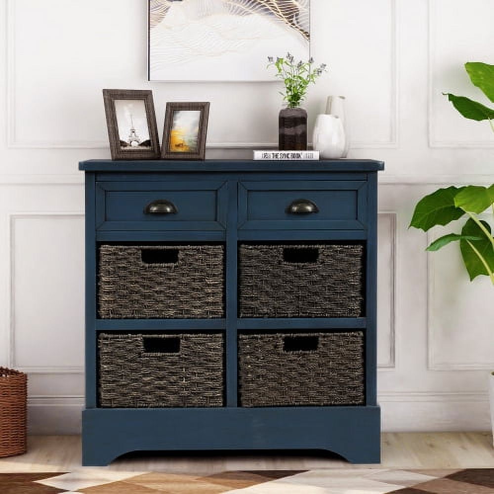 Rustic Storage Cabinet with 2 Drawers and 4 Classic Rattan Basket ...