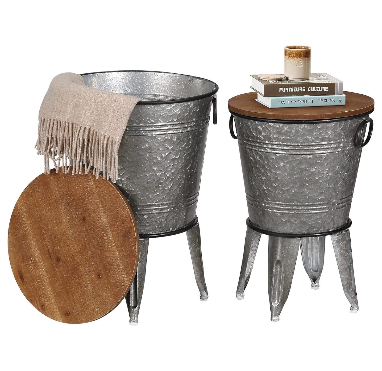 Rustic Storage Farmhouse Accent Side Table,Antique Galvanized Metal End ...