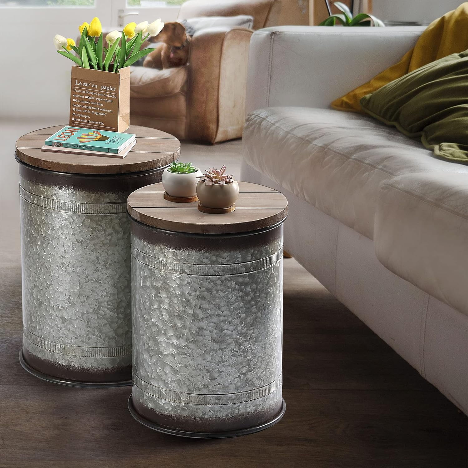 Rustic Storage Ottoman Seat Stool, Farmhouse Accent Side Table, Antique ...