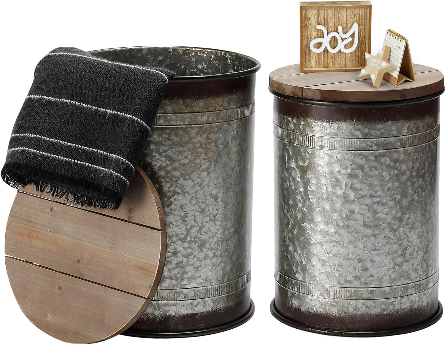 Rustic Storage Ottoman Seat Stool, Farmhouse Accent Side Table, Antique ...