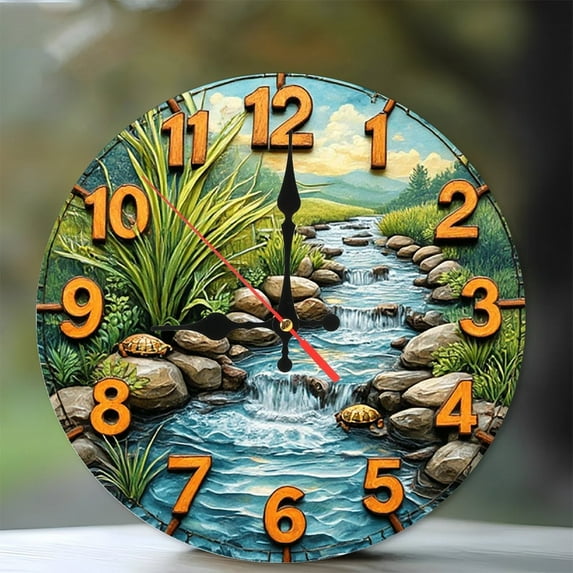 Rustic Stream Waterfall Wall Clock Home Decor 10-Inch Silent Wooden ...