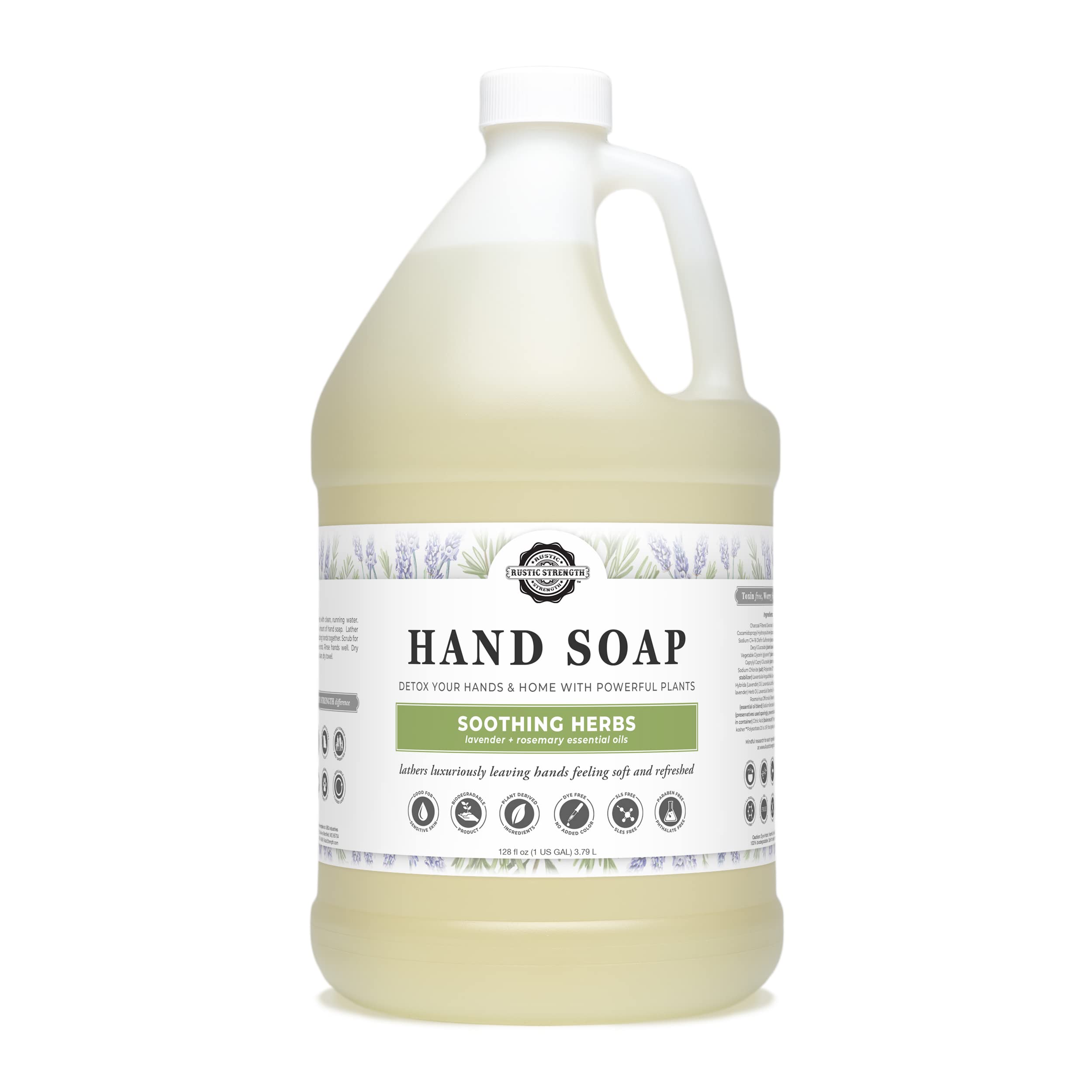 Rustic Strength Liquid Hand CM31 Soap, Soothing Herbs, 128 oz refill (lavender/rosemary ...