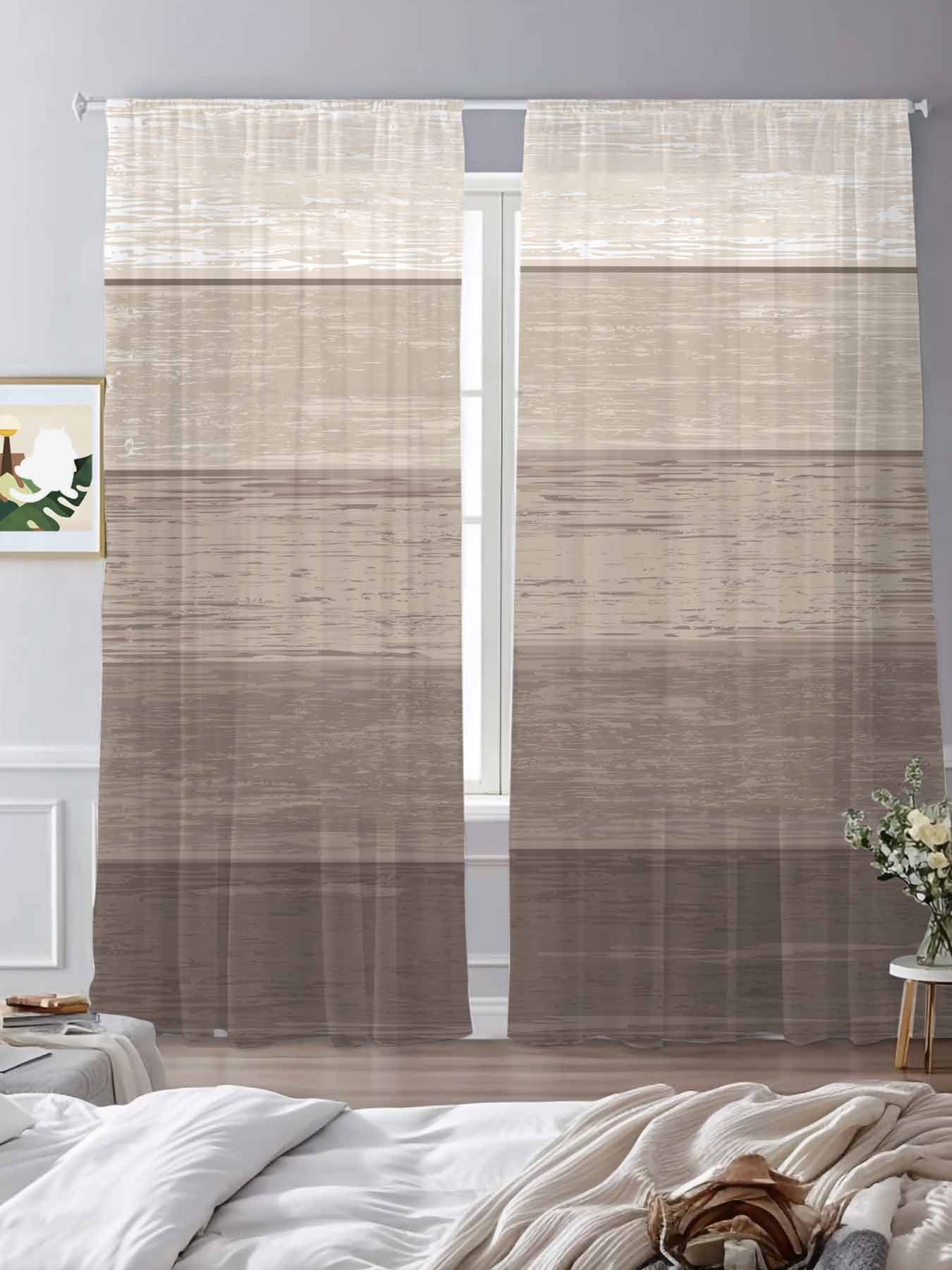 Rustic Stripes Sheer Curtains 96 inches Long 2 Panels Set Khaki ...
