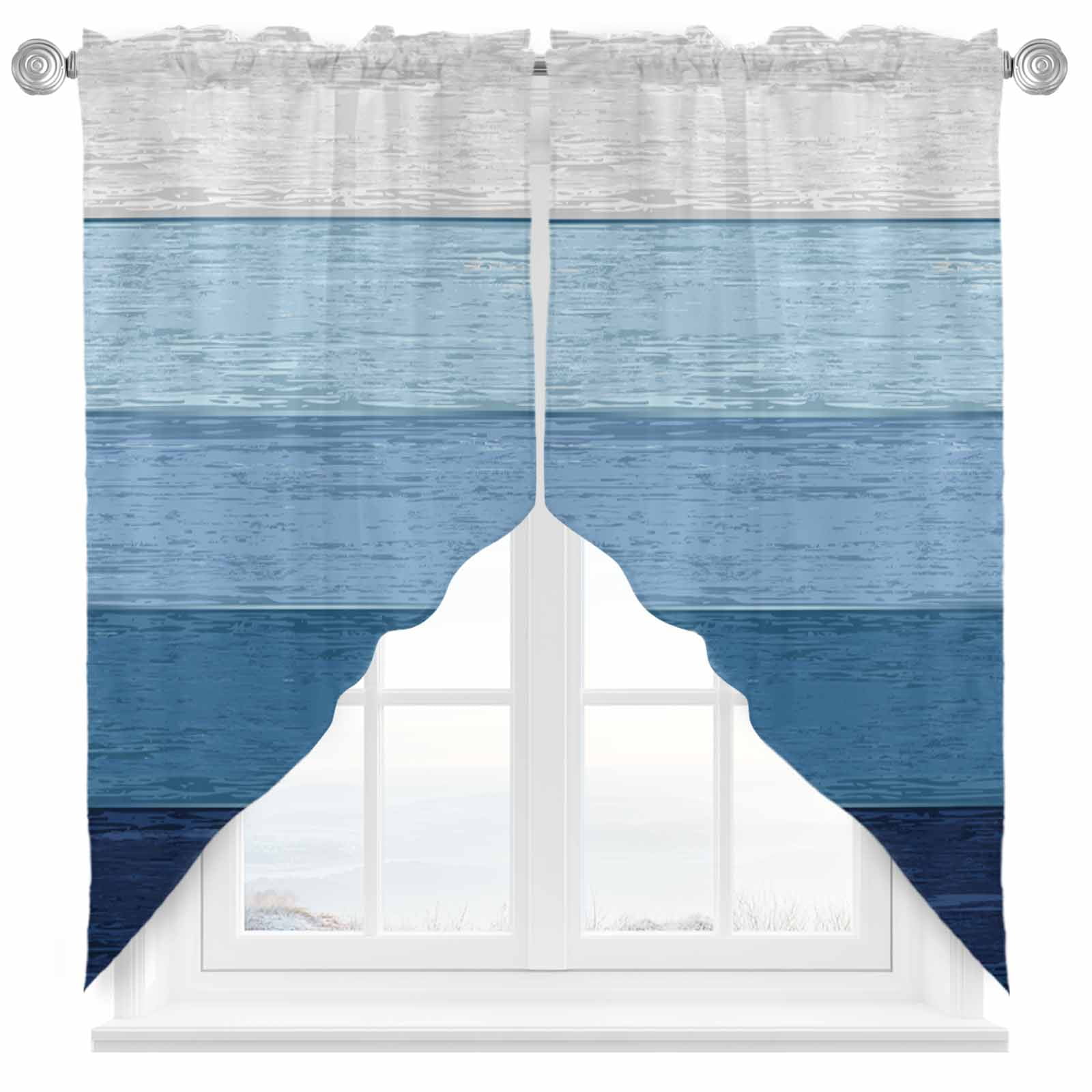 Rustic Stripes Swag Valances for Windows 2 Pack Blue Gradient Farmhouse ...
