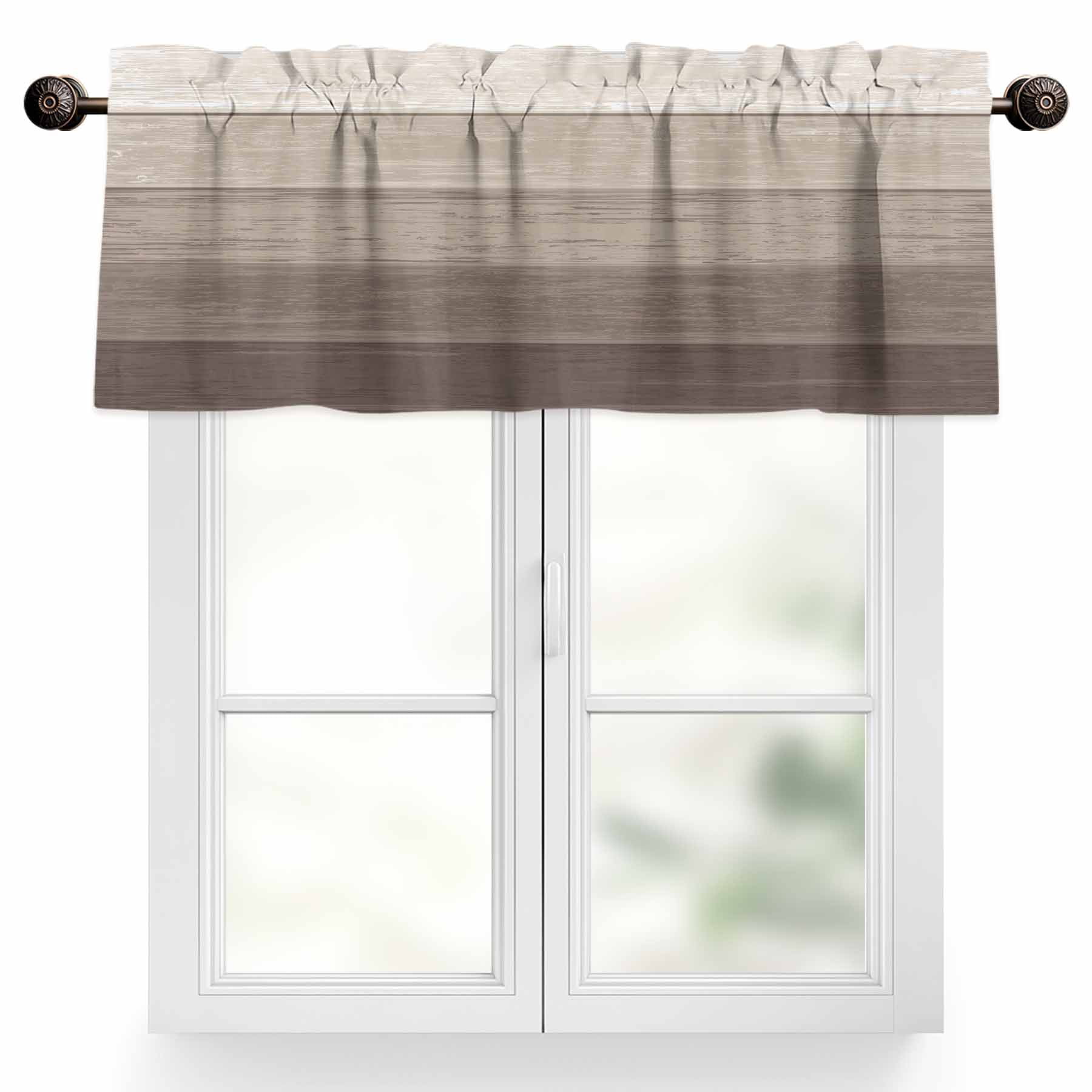 Rustic Stripes Valances for Windows, 60 x 18in, Khaki Gradient Farmhouse Wood Grain Rod Pocket ...