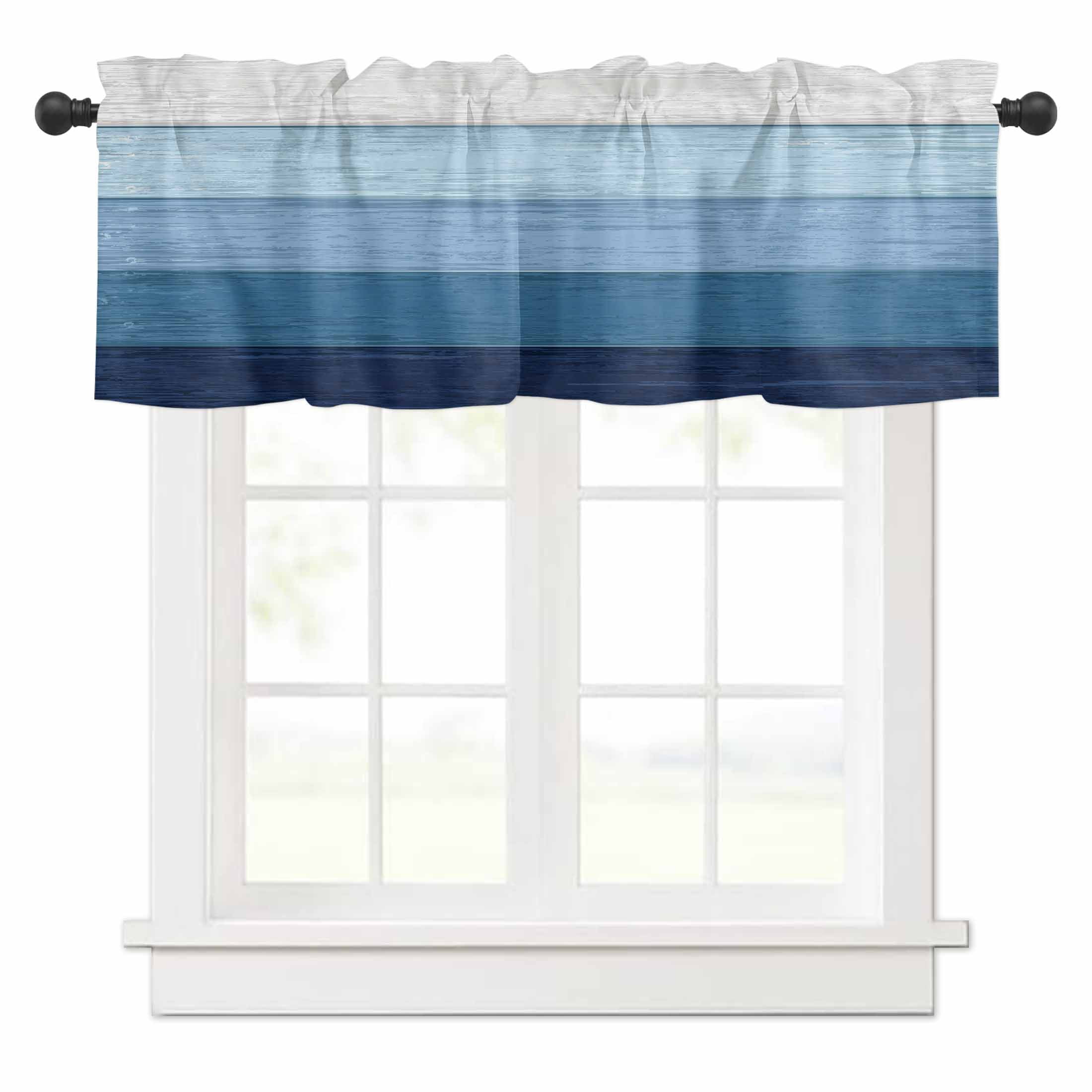 Rustic Stripes Valances for Windows Blue Gradient Farmhouse Wood Grain ...
