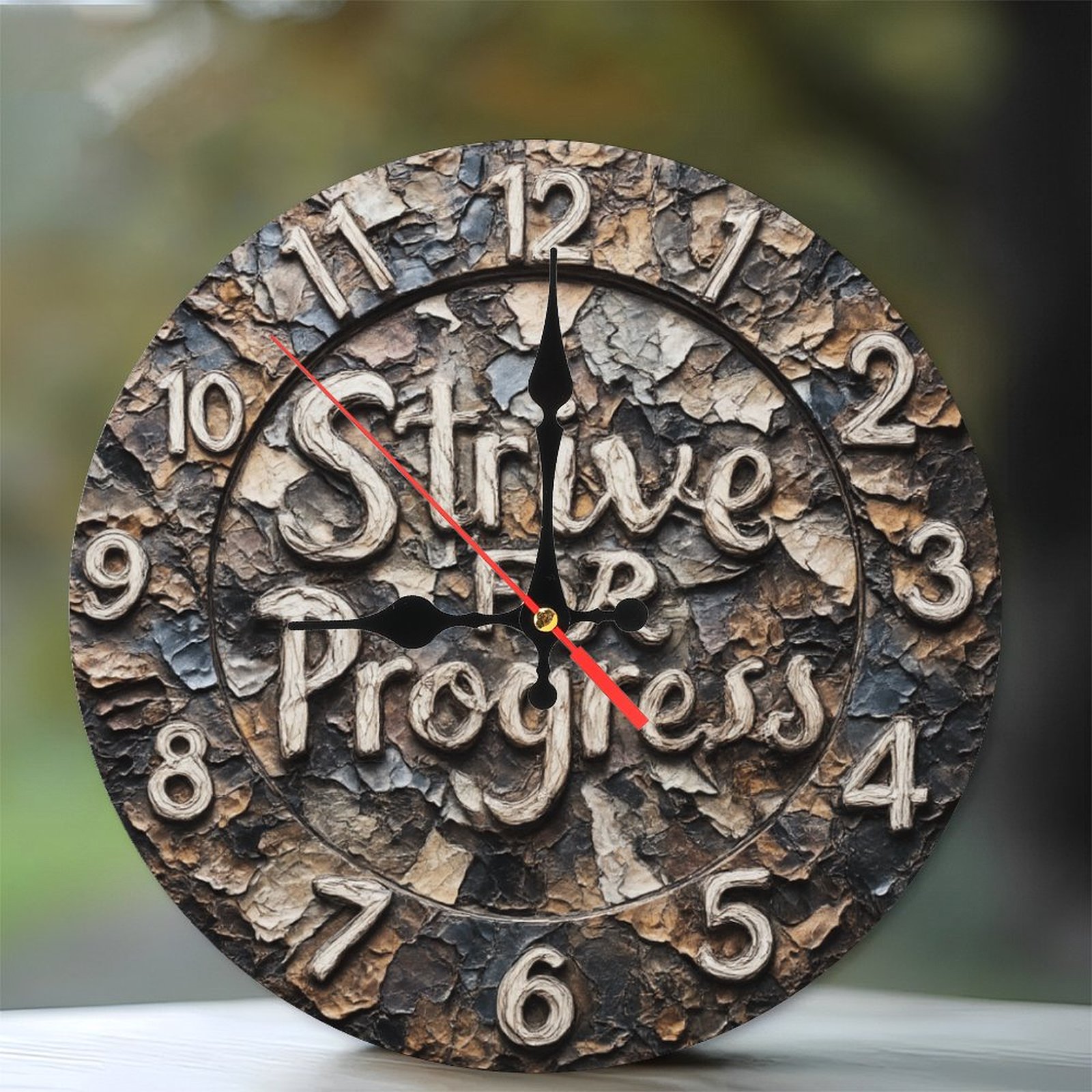 Rustic Strive For Progress Wall Clock 10-Inch Silent Wooden Wall Clock ...