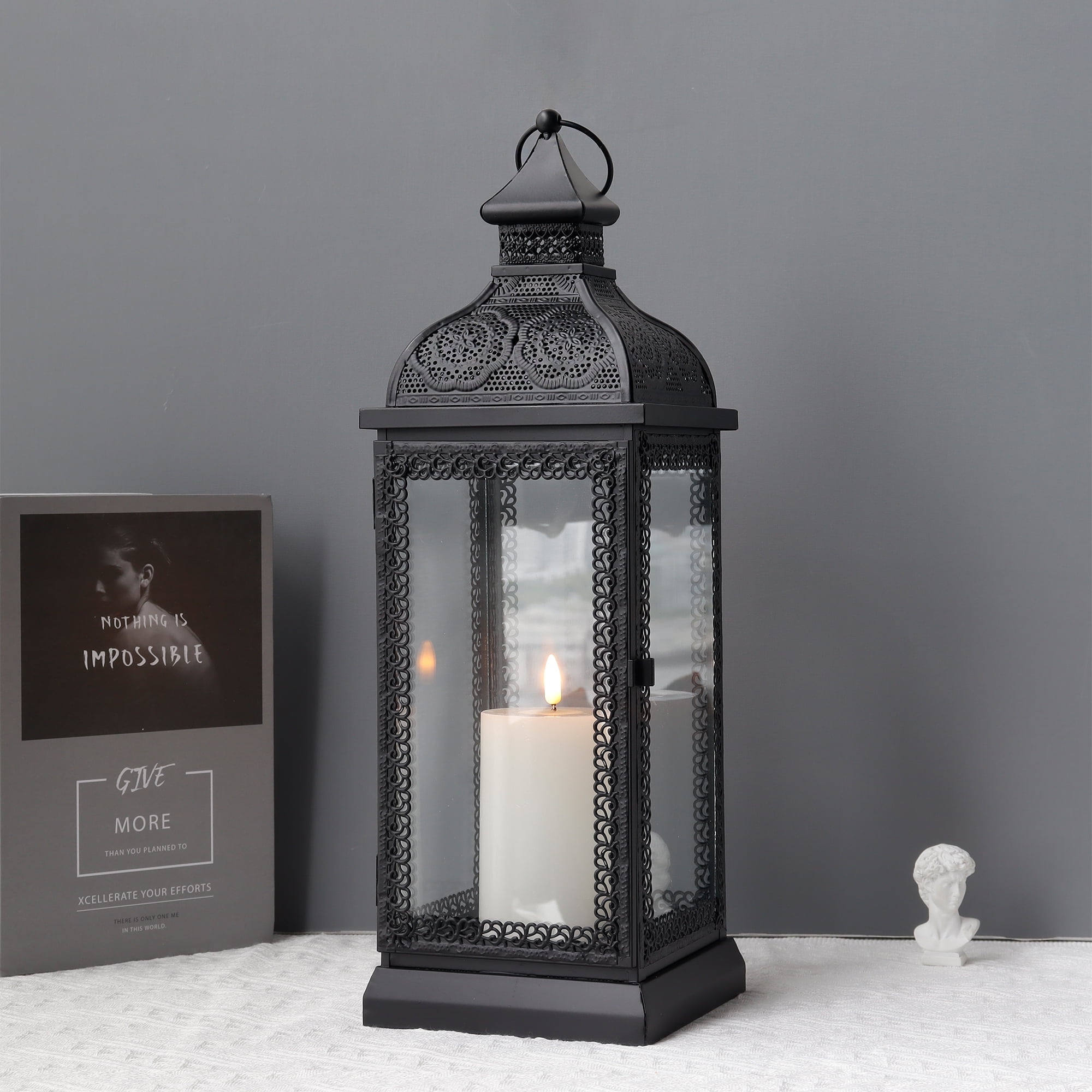 Rustic Style Black Metal Candle Lantern, Indoor Decorative Hanging ...