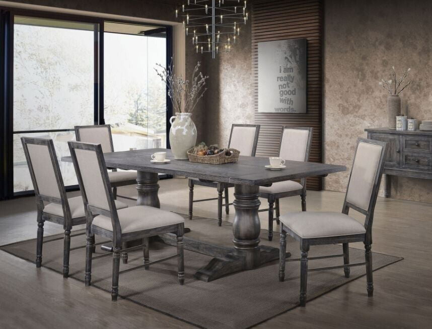 Rustic Style Dining 7pc Set Double Pedestal Table 6 Side Chairs ...