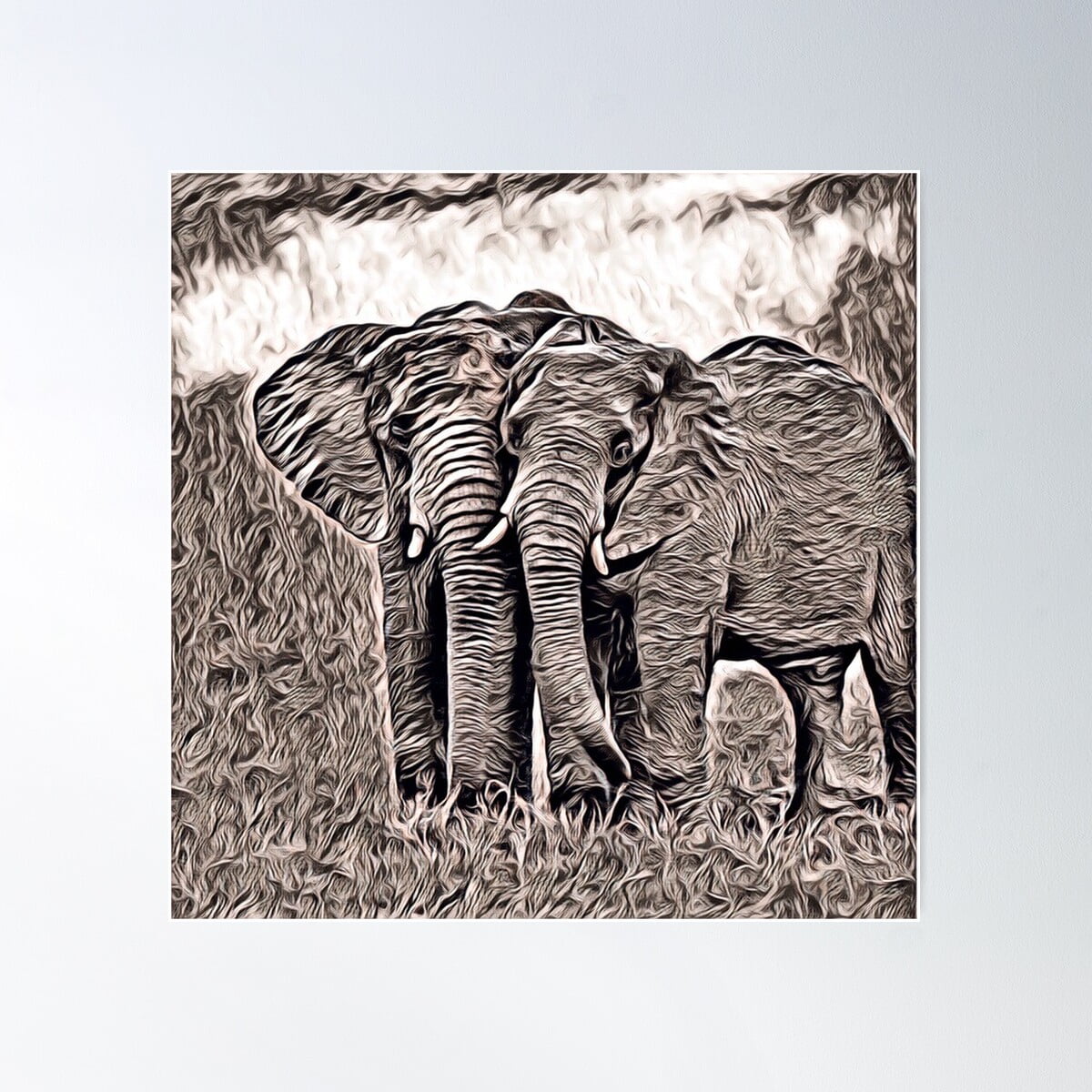 Rustic Style Elephants Poster Wall Art, Modern Wall Decor For Living ...