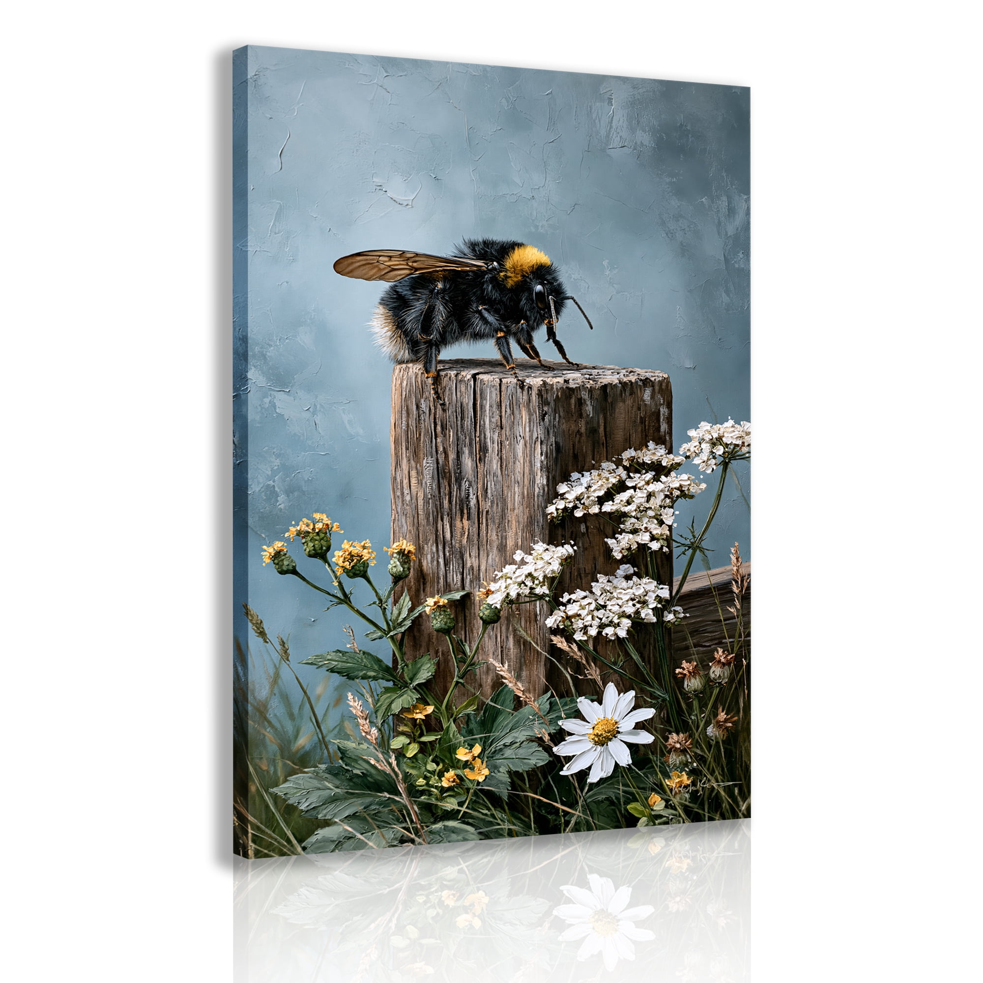 Rustic-Style Framed Canvas Wall Art featuring Wasps on Weathered Wood ...