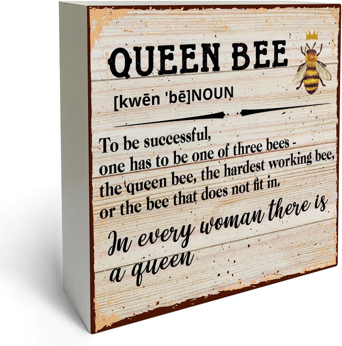 Rustic Style Positive Queen Definition Box Sign Wood Desk Sign Decor Farmhouse Wooden Block ...