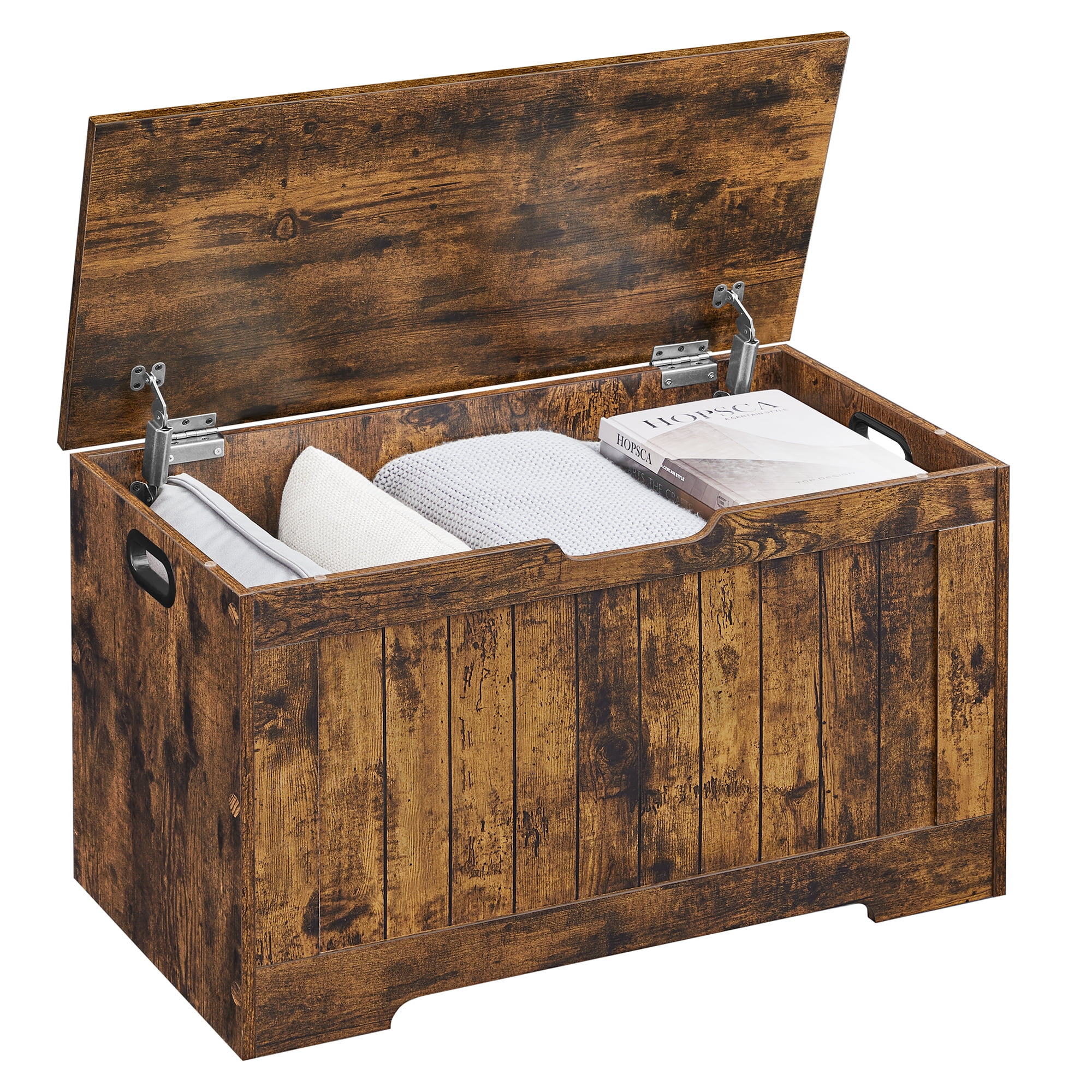 Rustic Style Storage Chest Bench with Safety Hinges - 15.7 x 29.9 x 18. ...