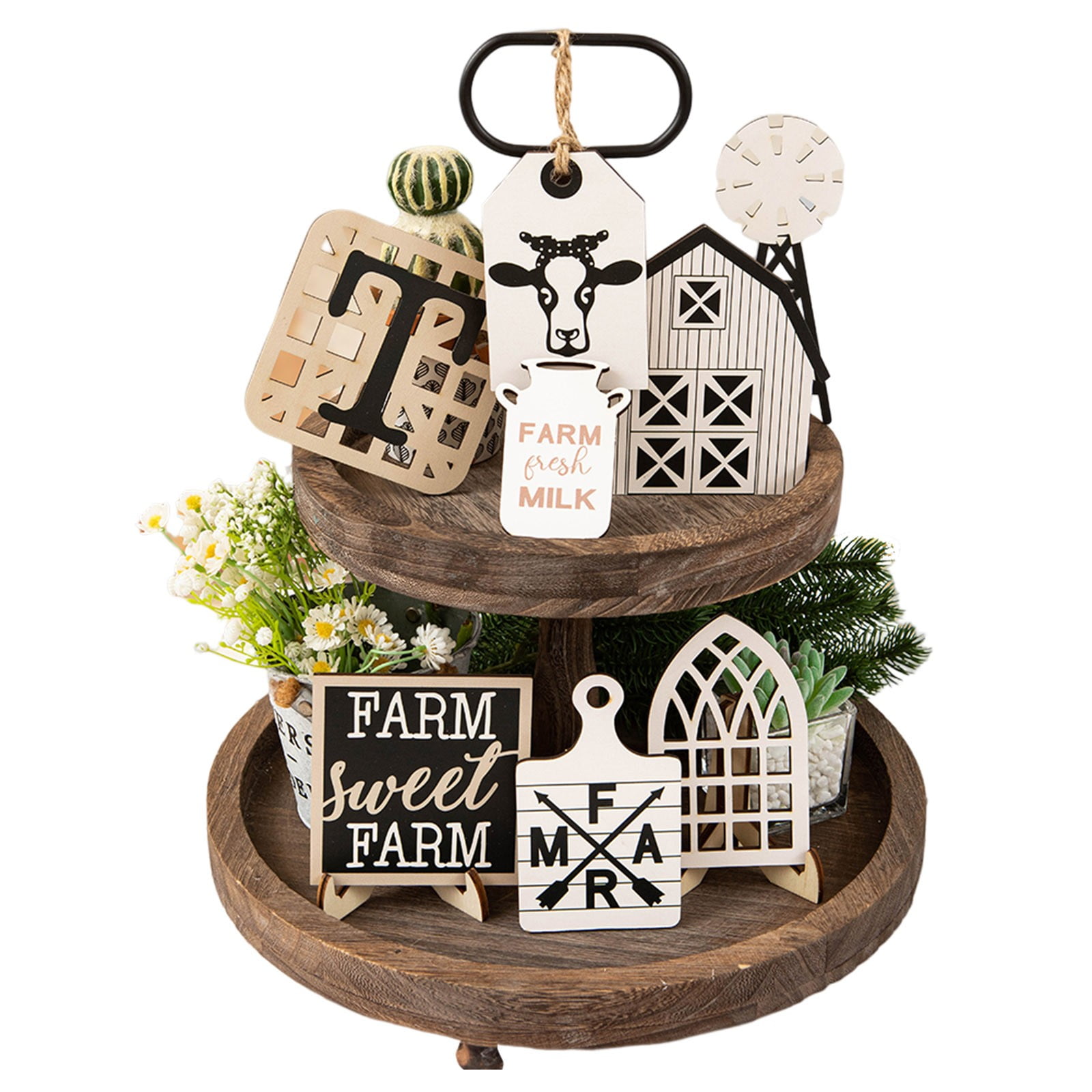 Rustic Style Tiered Tray Decor, Wooden Material, Natural Design, for ...