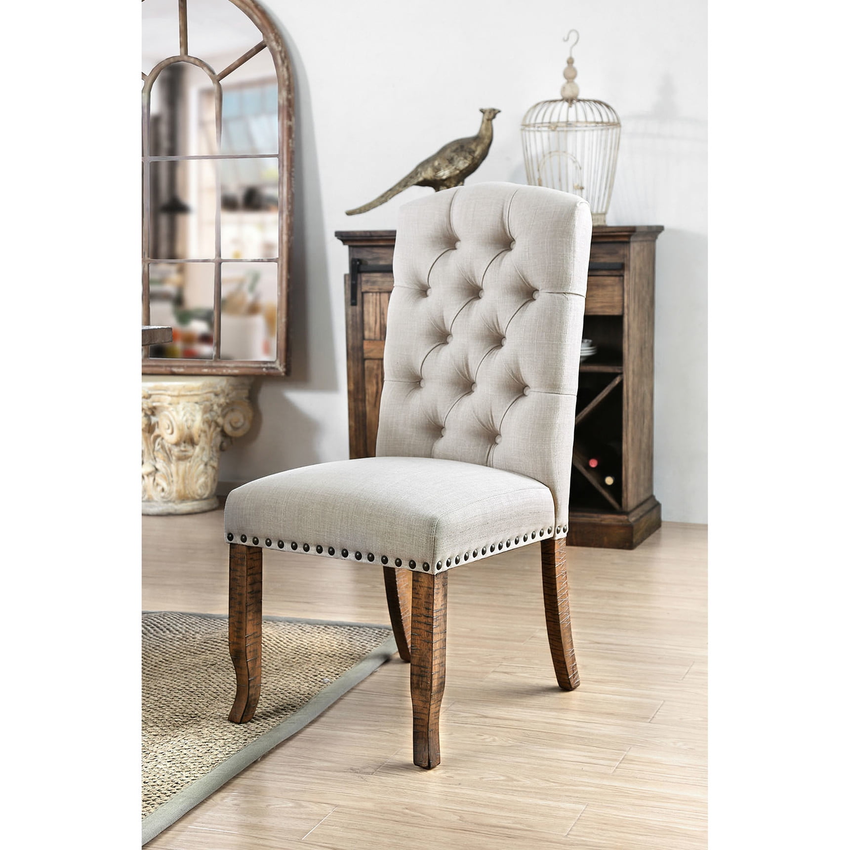 Rustic Style - Upholstered Seat with Tufting - Dining Room Ambiance - 2 ...