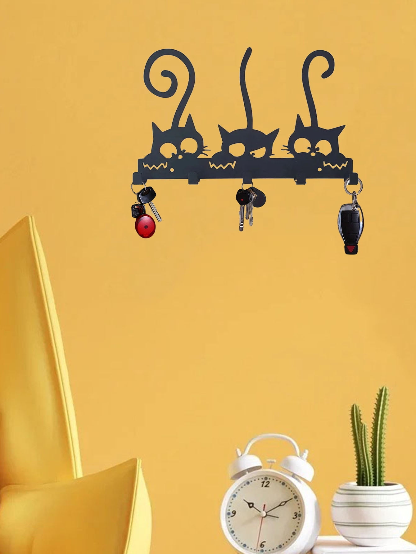 Rustic - Style Wall - Mounted Black Metal Key and Coat Holder with ...