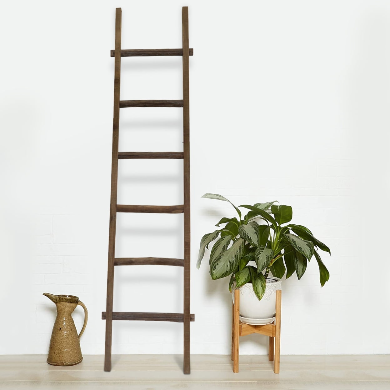 Rustic Style Wooden Decorative Ladder with 6 Rails, Brown - Saltoro ...